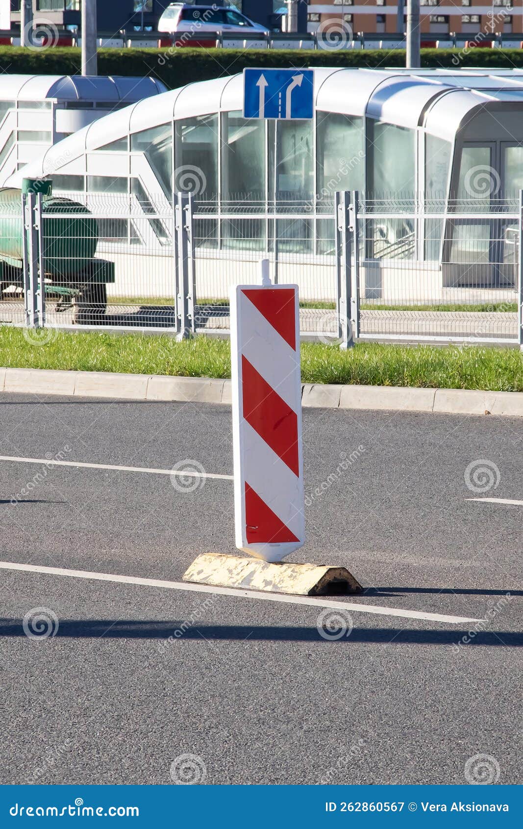 Striped Road Signs in Middle of Road Stock Image - Image of barrier ...