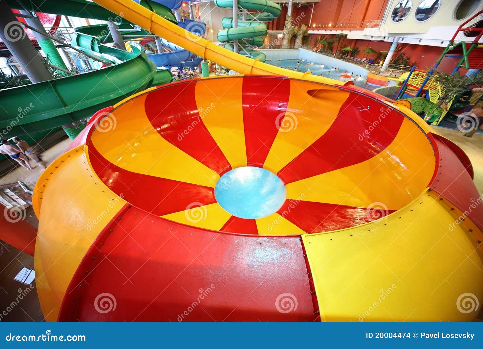 Striped Round Chute As Spiral and Pool Editorial Stock Image - Image of ...