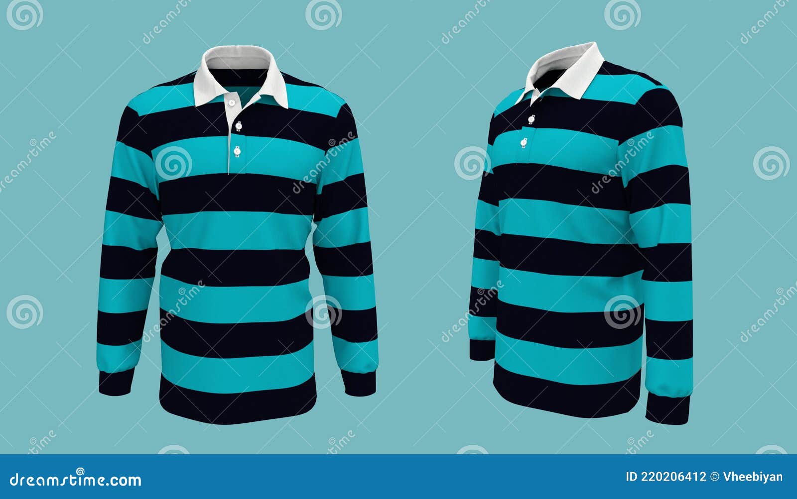 Striped Rugby Shirt Mockup in Side and Front Views Stock Illustration ...