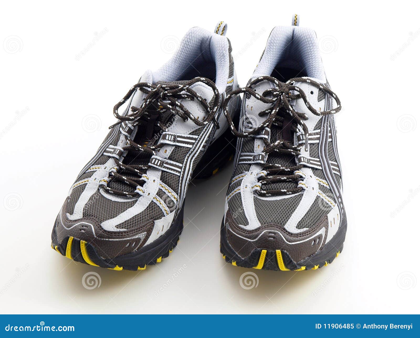 Striped Running Shoes on White Top Front View Stock Image - Image of ...