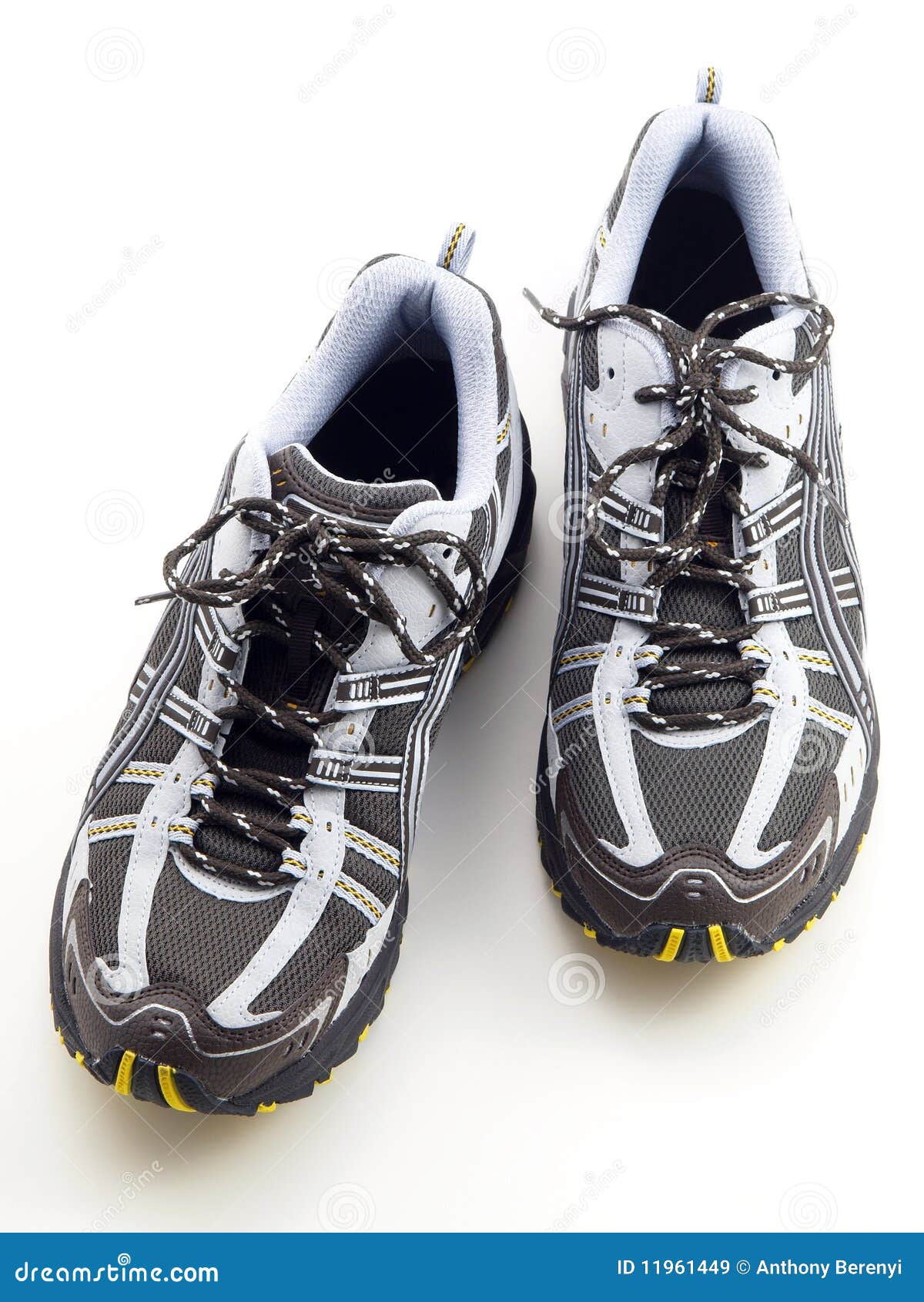 Striped Running Shoes on White Top View Stock Image - Image of yellow ...