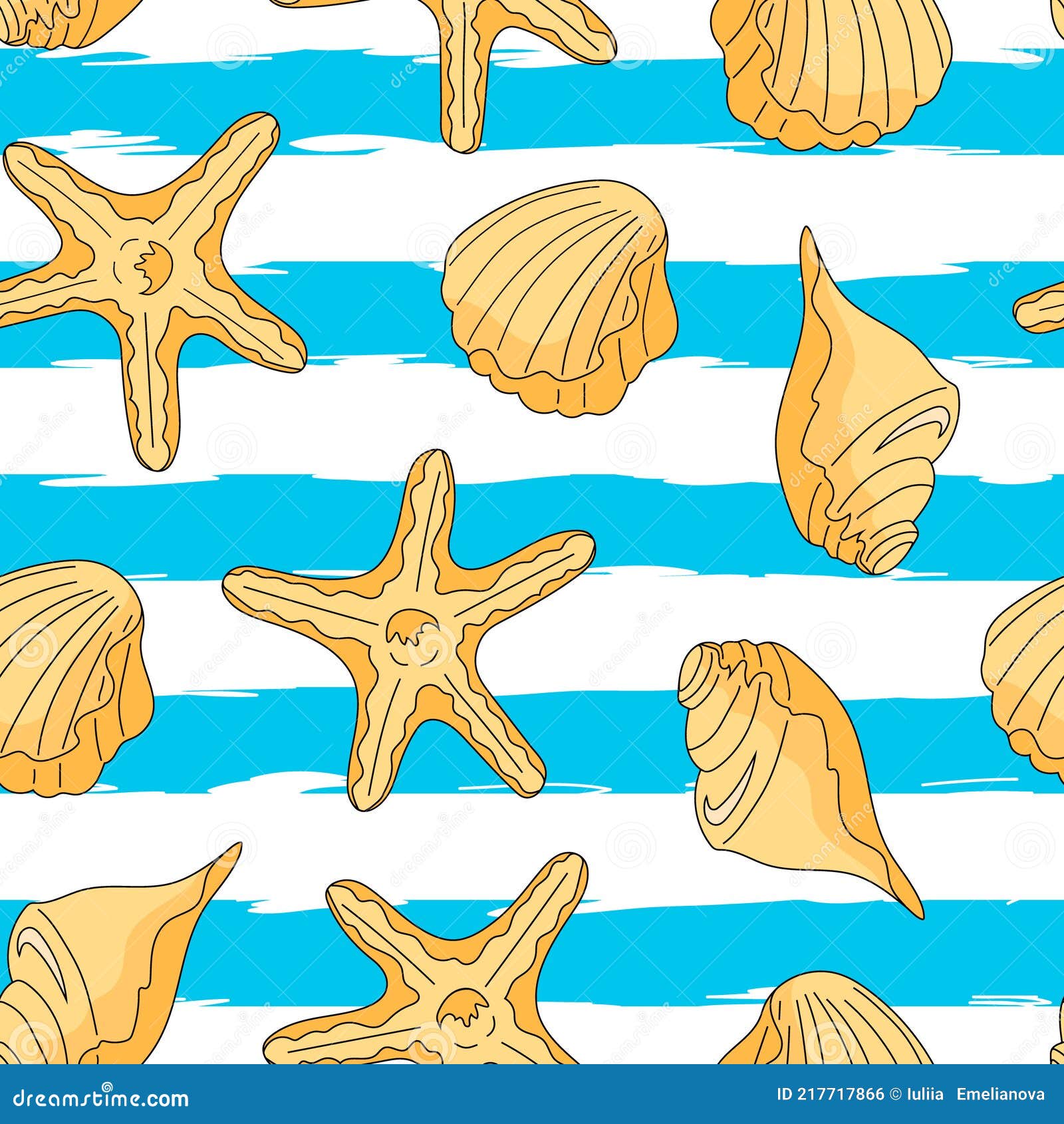 Striped Seamless Pattern with Horizontal Line, Starfish and Shell ...