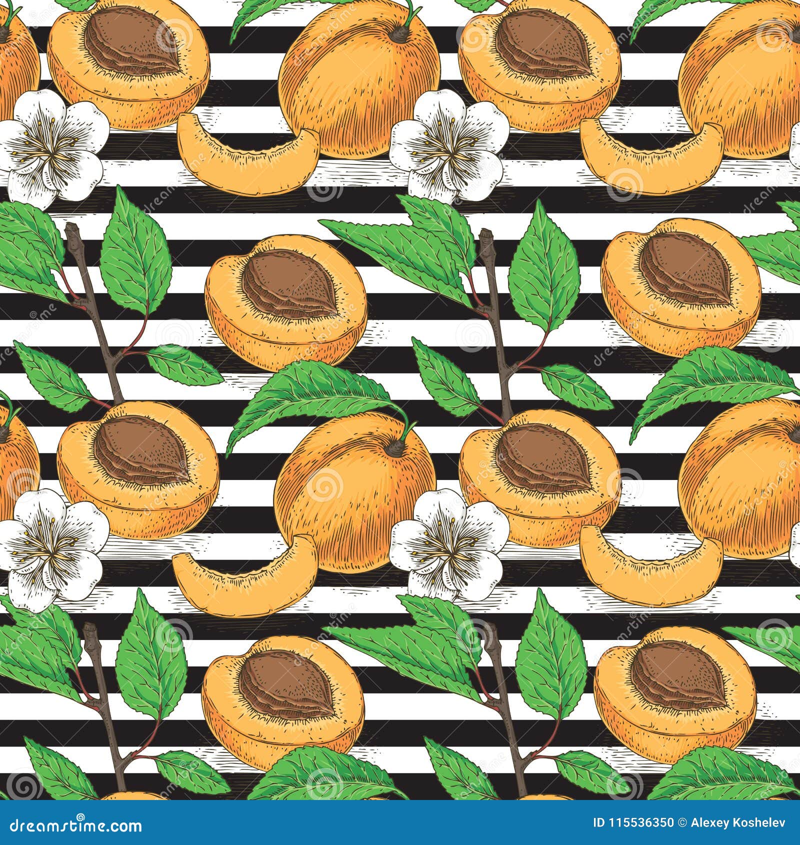 Striped Seamless Pattern with Ripe Apricot Stock Vector - Illustration ...
