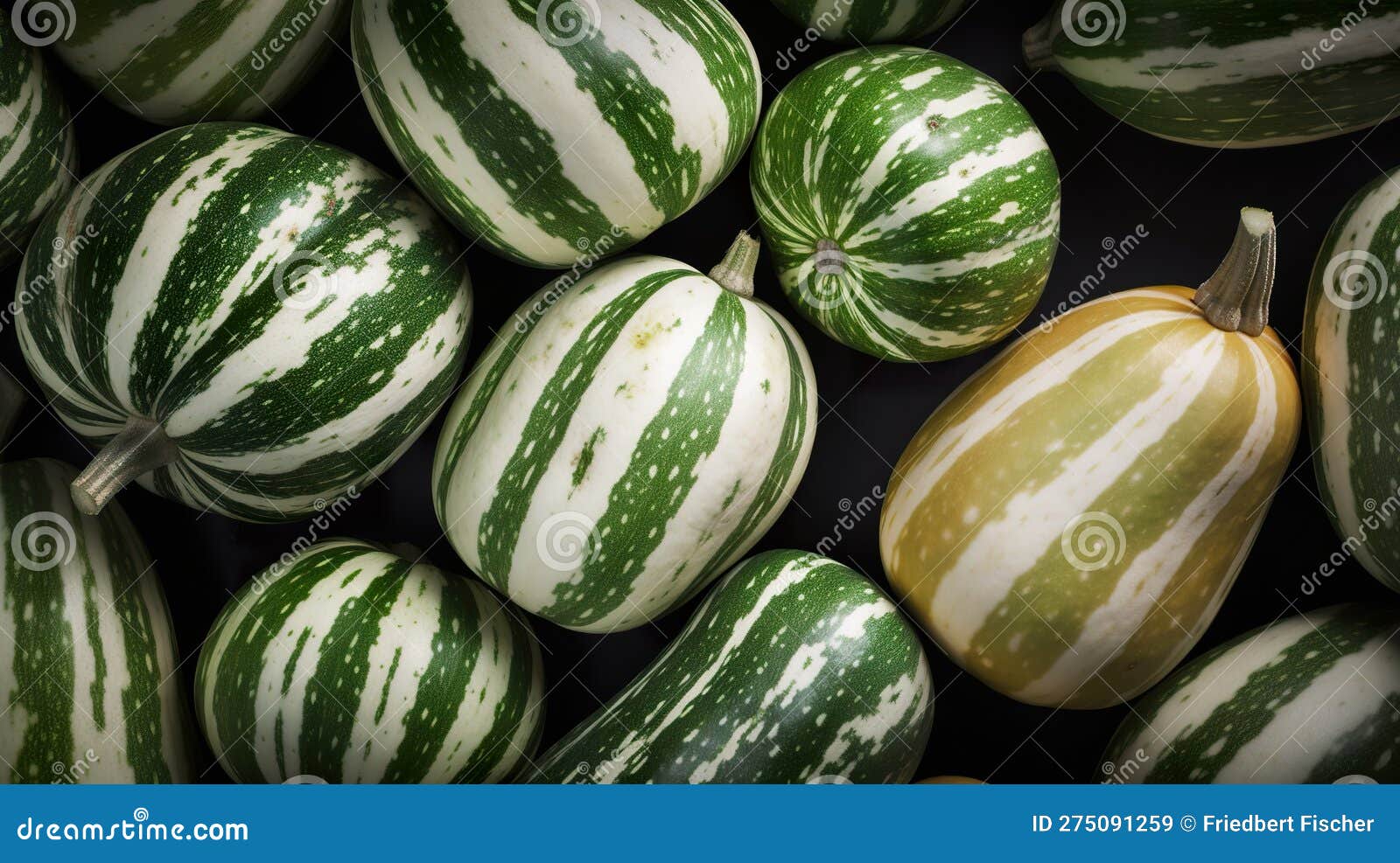 Striped Squash, Green and White, Flat Lay from Above, AI Generative ...