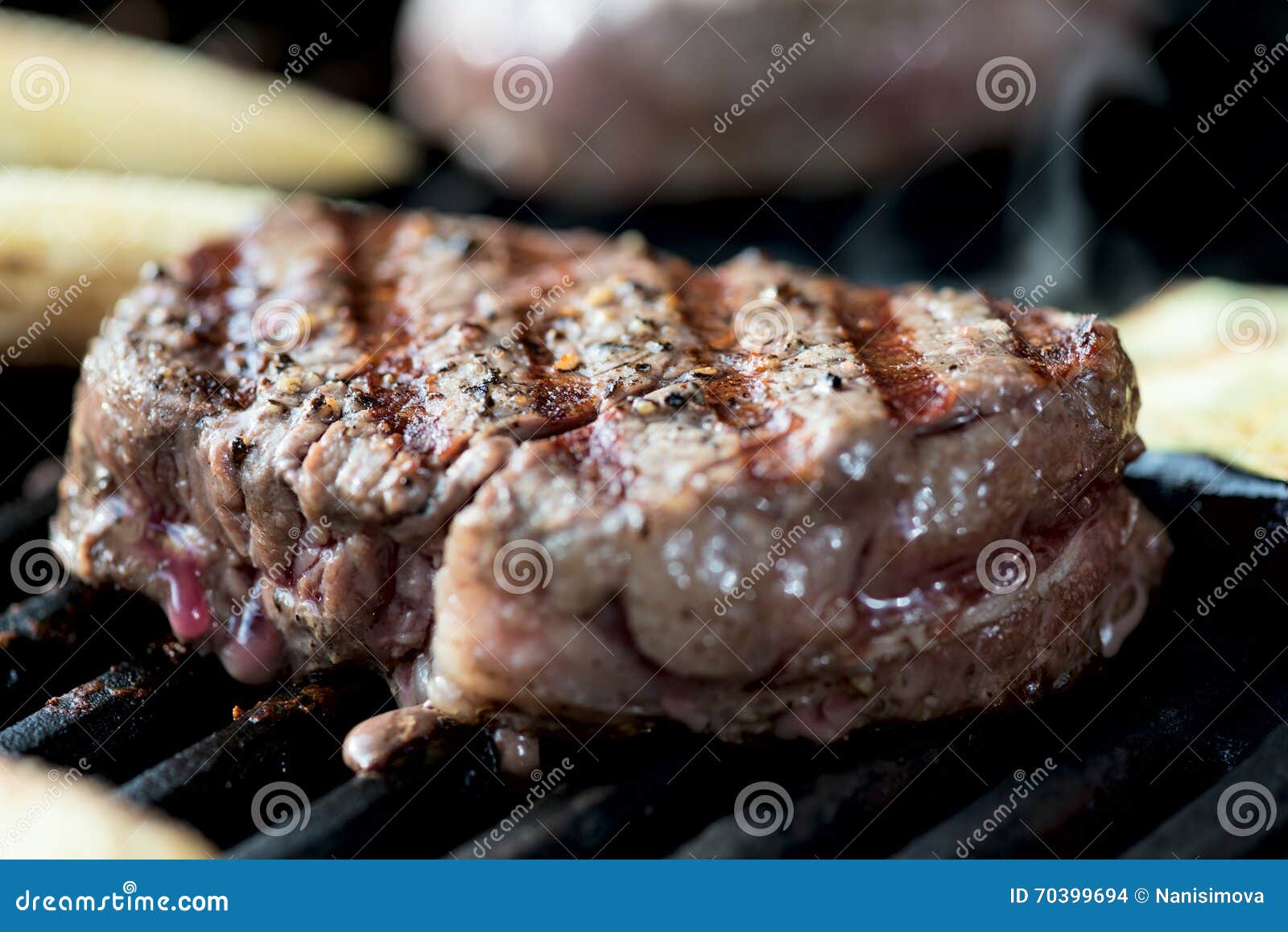 Striped Steak on a Grill Close Up Stock Photo - Image of protein, food ...