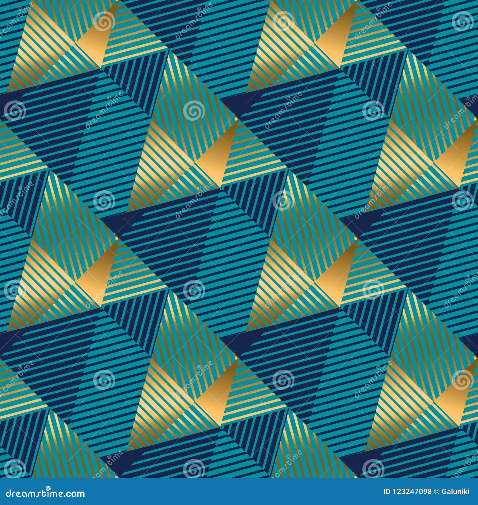 Striped Triangles Gold and Blue Luxury Seamless Pattern Stock Vector ...