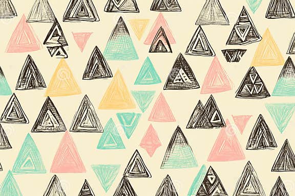 Striped Triangles in Various Colors, Hand-drawn on a White Background ...
