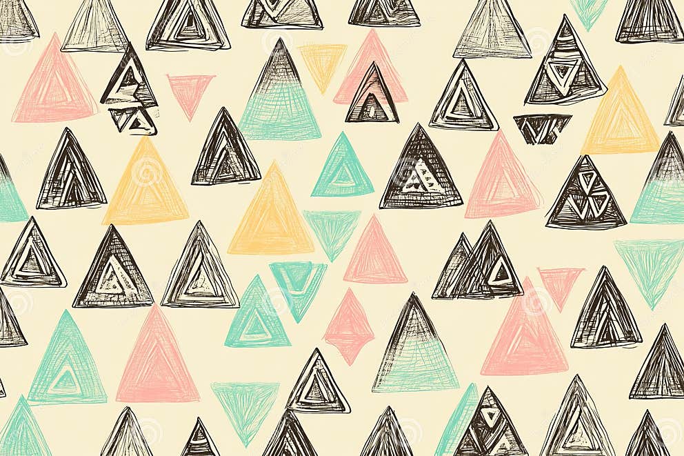 Striped Triangles in Various Colors, Hand-drawn on a White Background ...