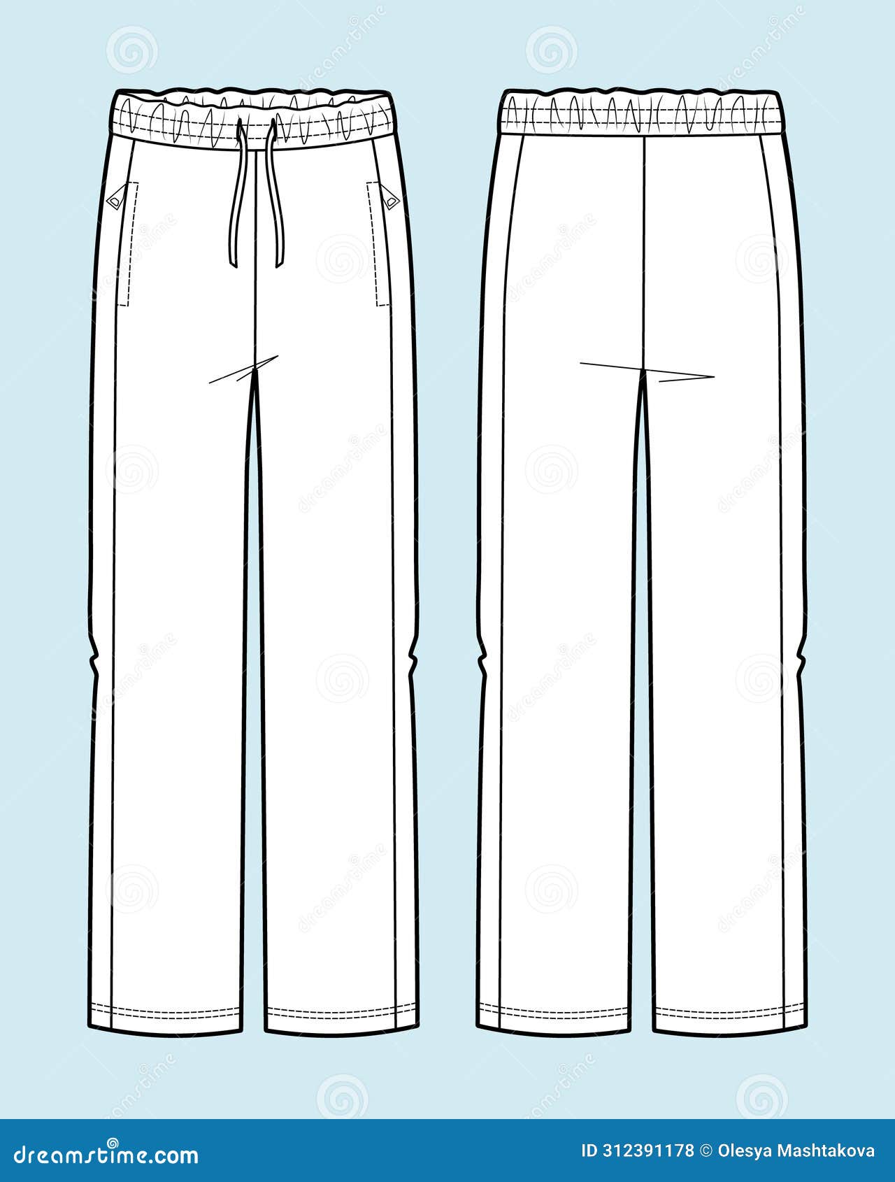 Striped Wide Pants Fashion Flat Technical Drawing Template Stock