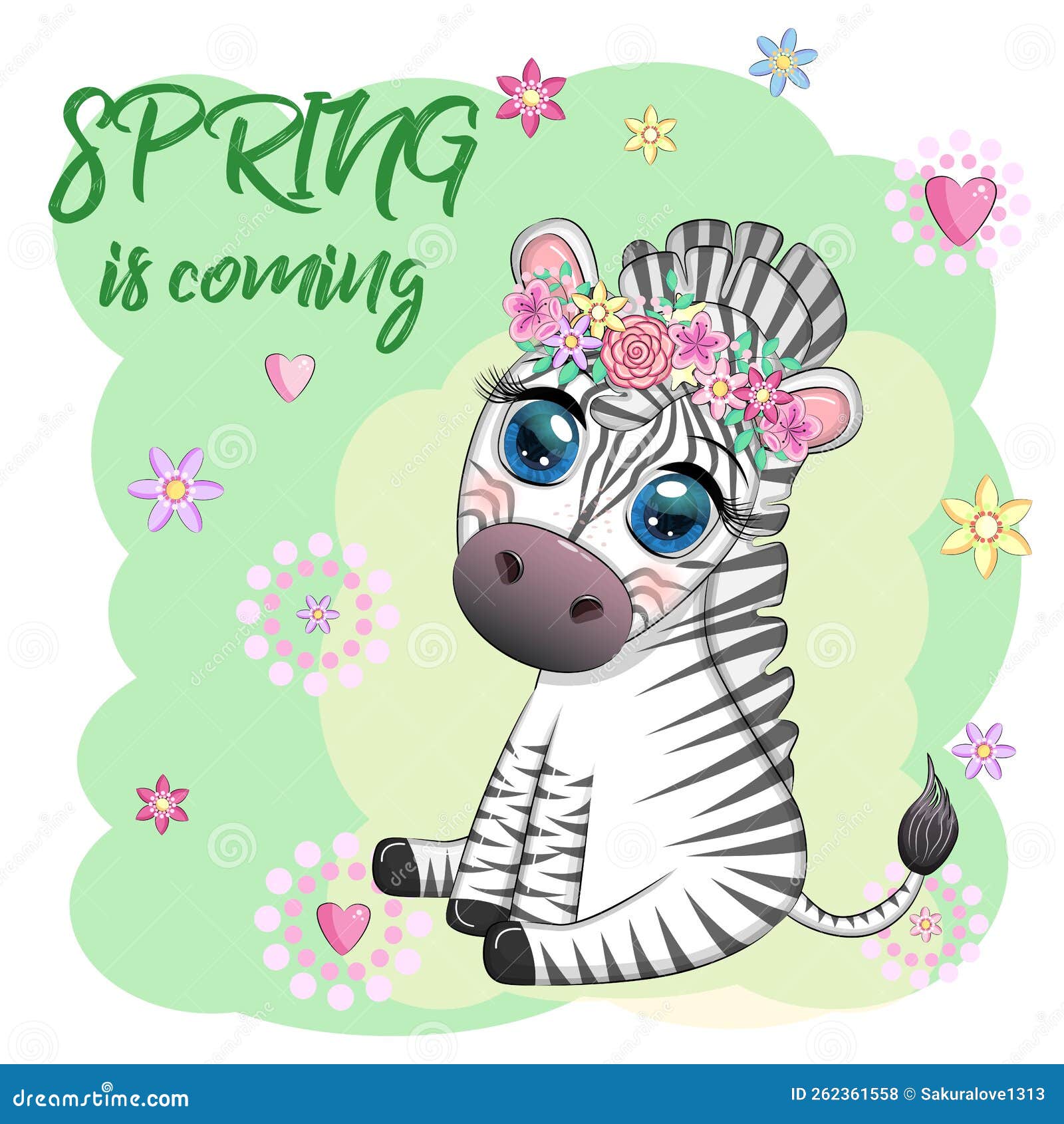 Striped Zebra in a Wreath of Flowers, with a Bouquet. Spring is Coming Stock Vector ...