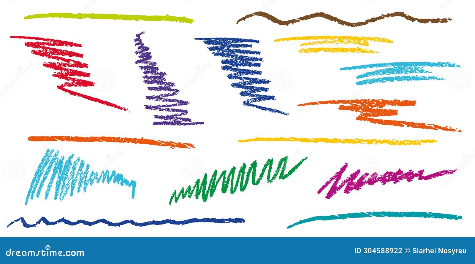 Stripes of Color Crayon Brushes, Set of Doodle Hand Drawn Elements ...