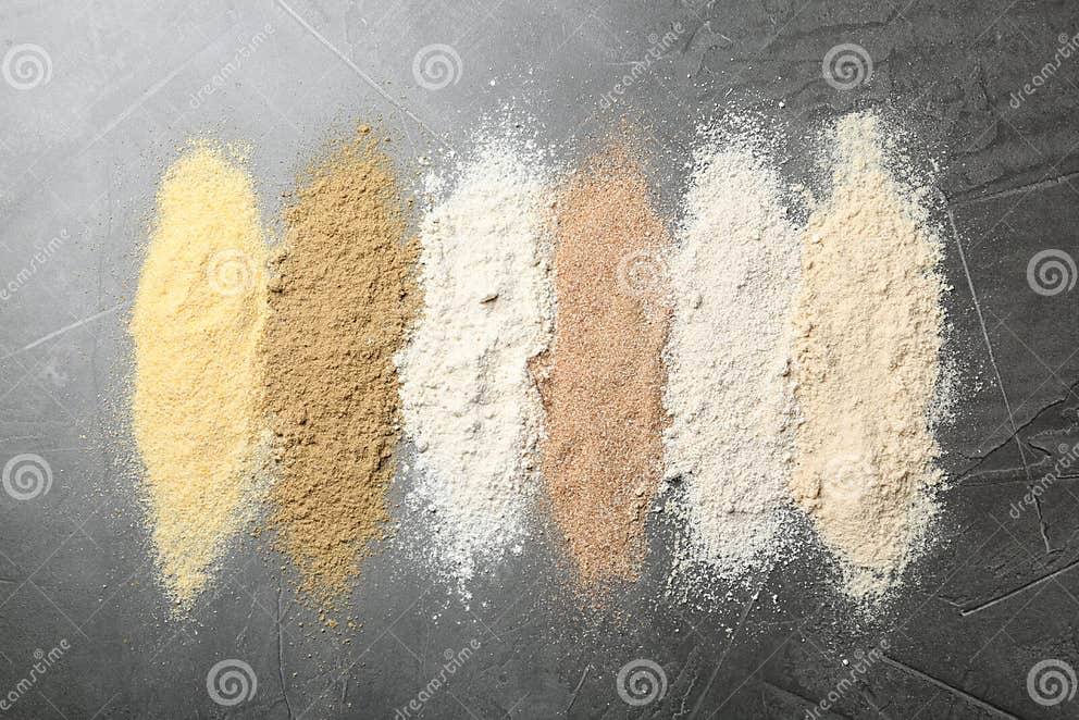 Stripes of Different Flour Types on Grey Table Stock Image - Image of ...