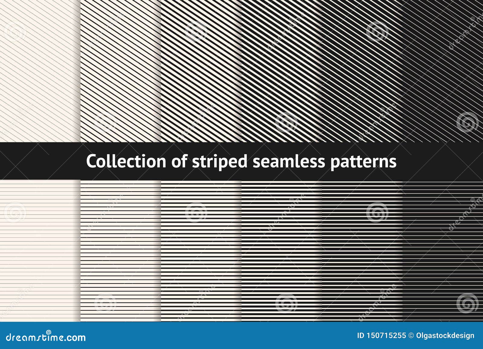 Stripes Pattern Collection. Vector Geometric Black and White Seamless Textures Stock Vector ...