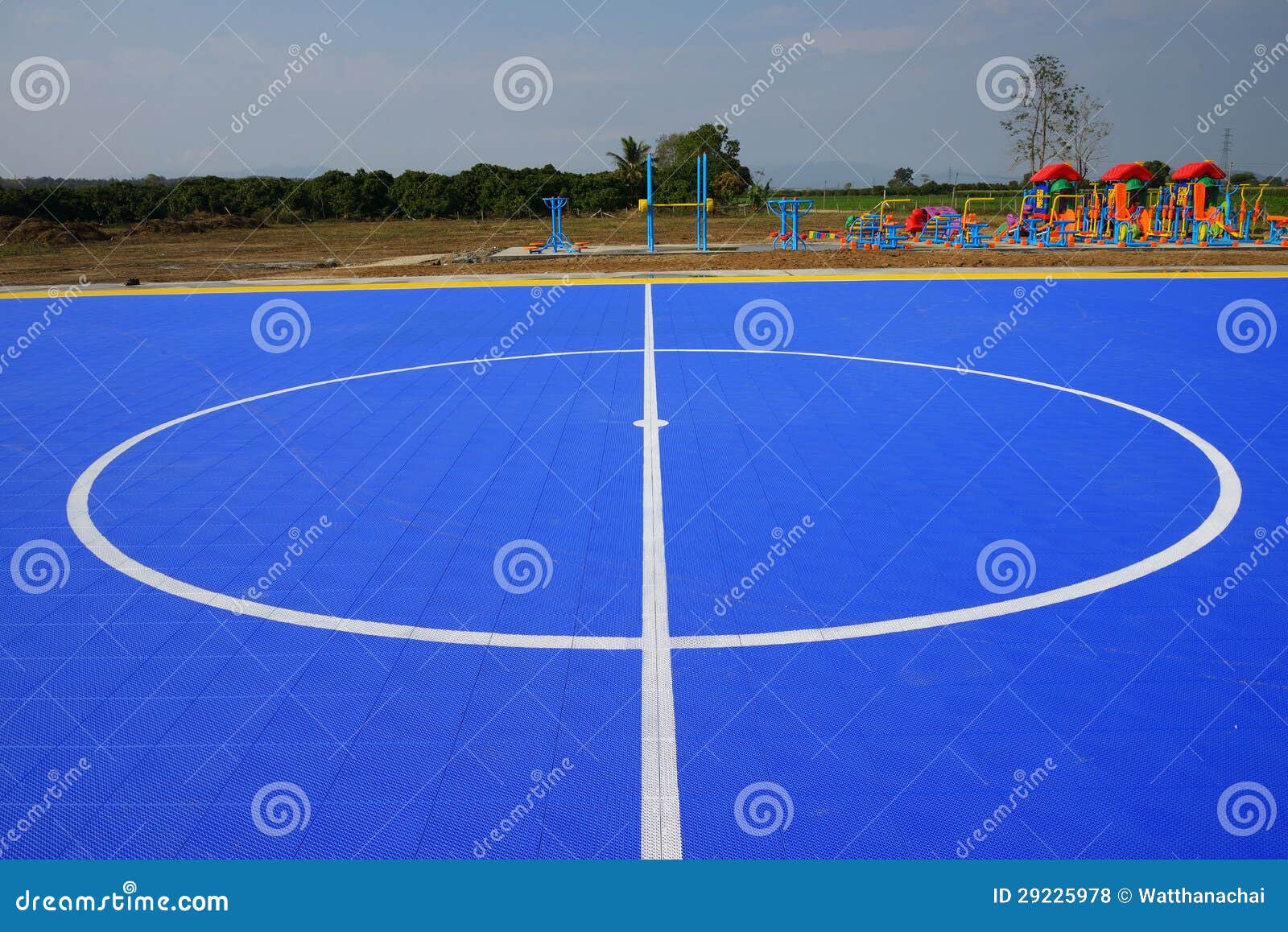 Stripes Soccer Field On Blue Floor Background. Stock Photography ...