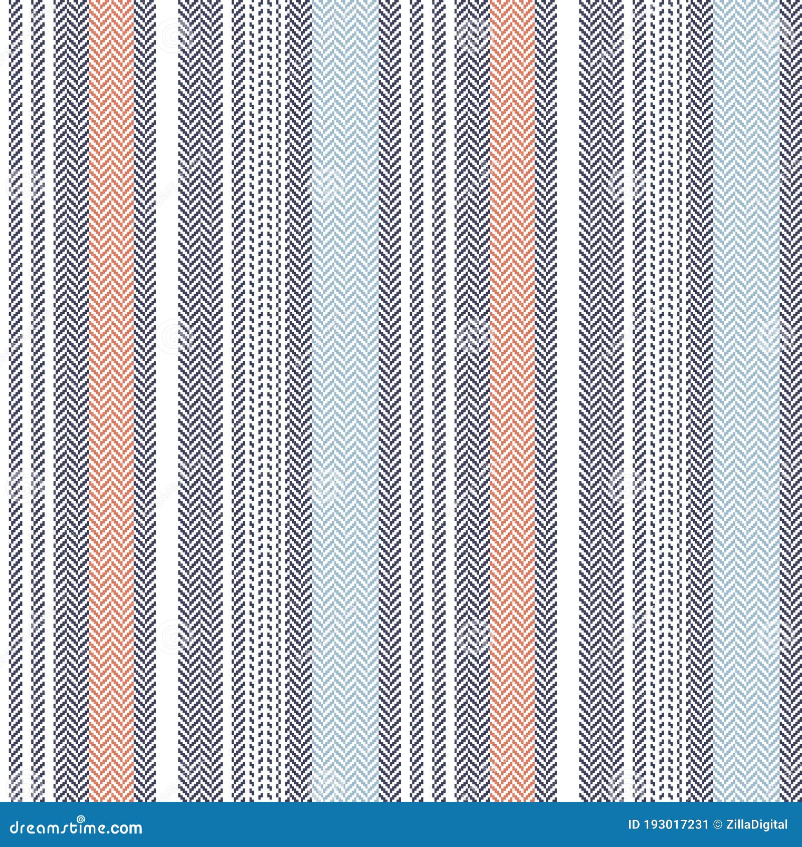 Striped Pattern Seamless Vector in Blue, Orange, White. Herringbone ...