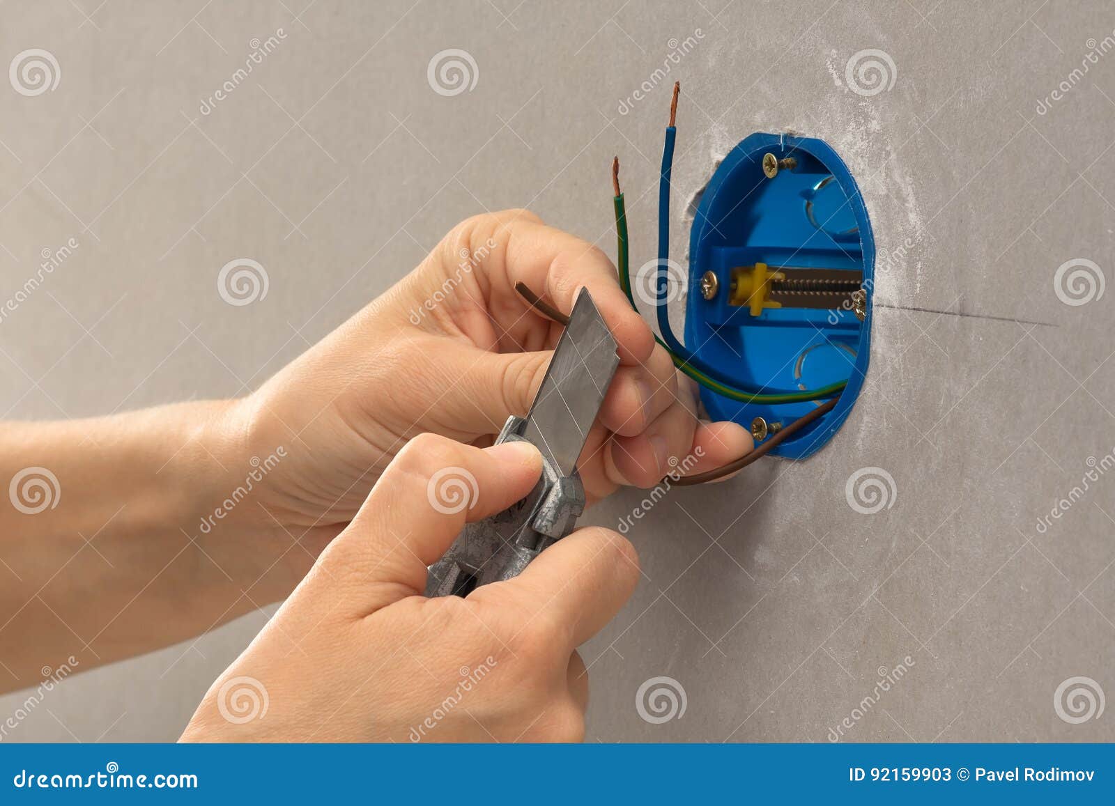 Striping the Insulation of Wires with Cutter Stock Image - Image of ...