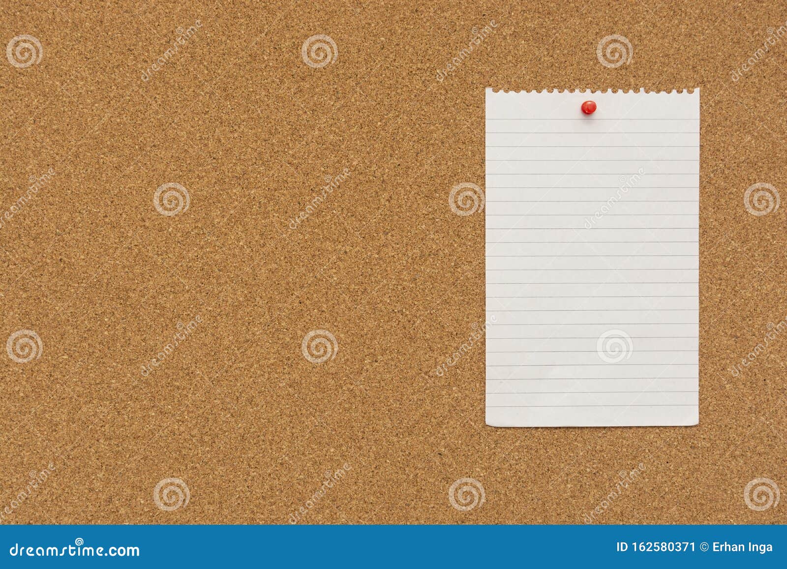 Stripped Note Paper Swith Push Pins On Cork Board Empty Paper Pages