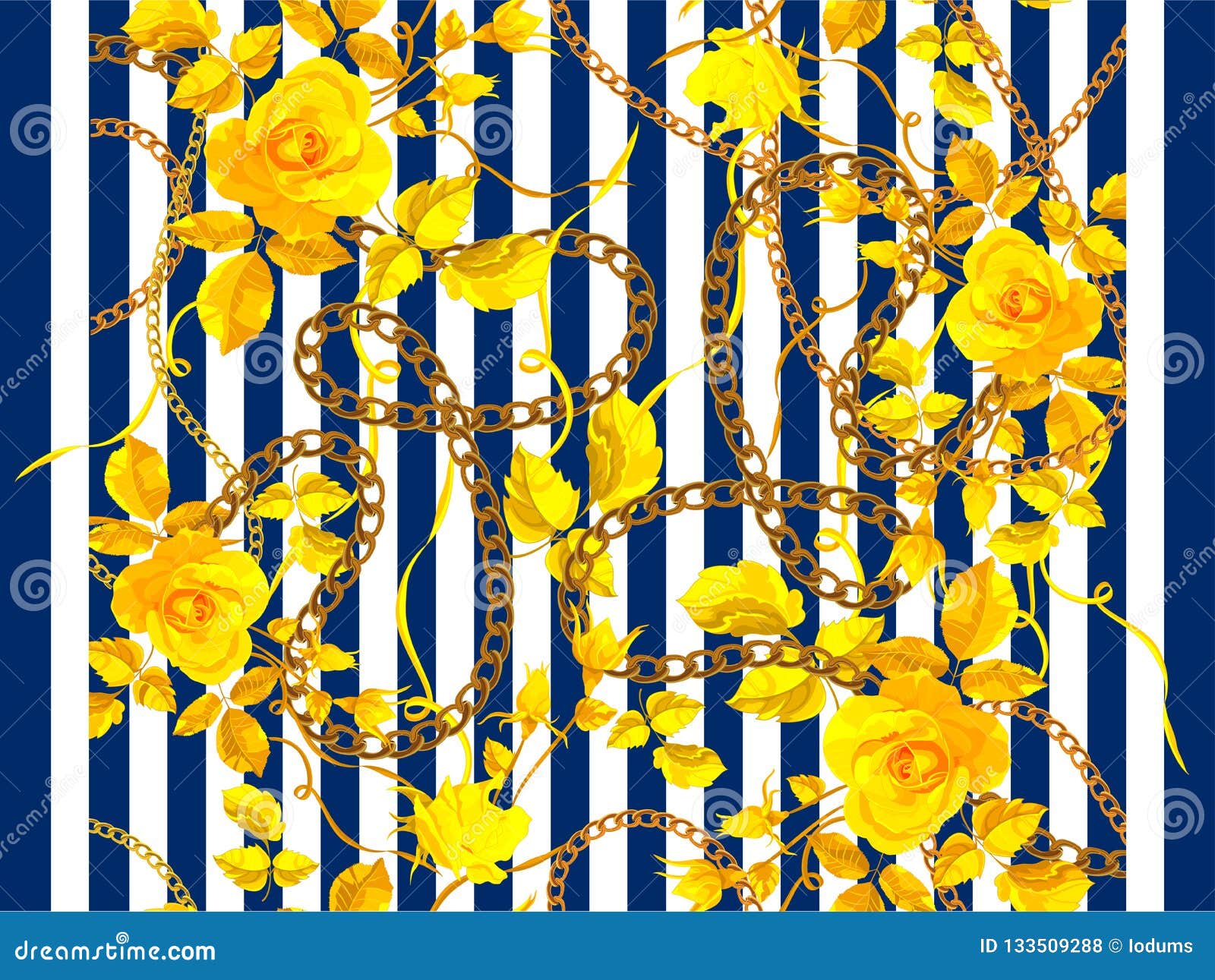 Stripped Seamless Pattern with Chains and Roses. Vector Floral Patch ...