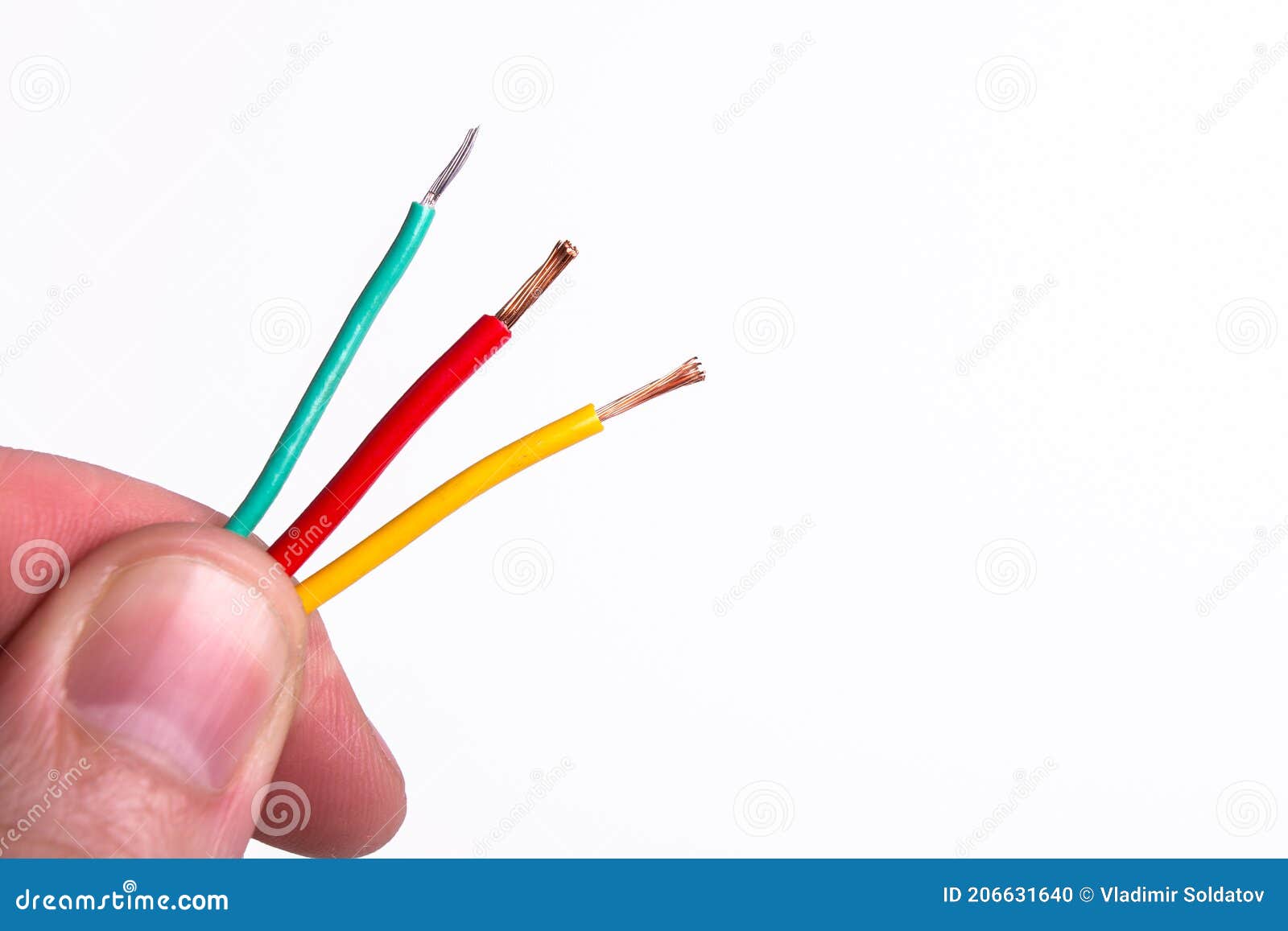 Stripped wires in hand stock photo. Image of repairman - 206631640