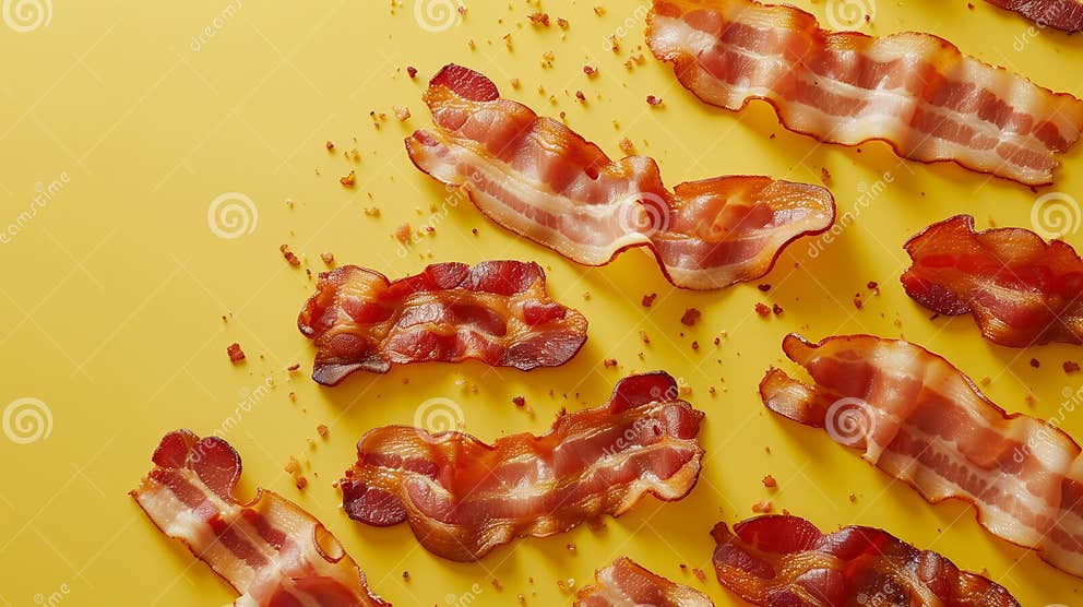 Strips of Crispy Bacon Displayed on a Bright Yellow Background ...