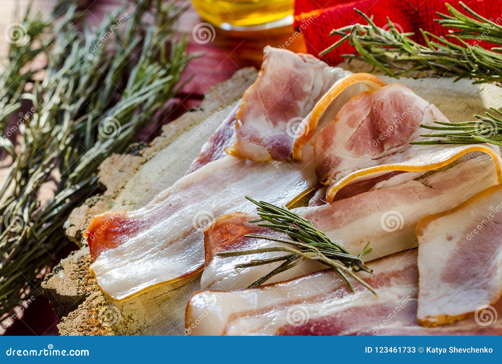 Strips of Fresh Bacon on a Board Stock Image - Image of spices, snack ...