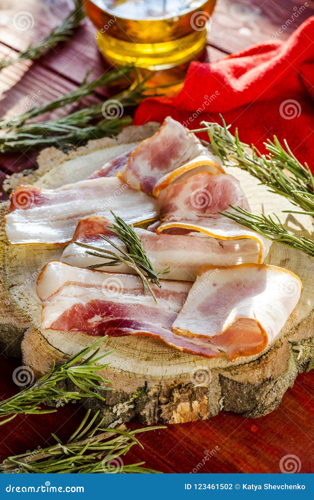 Strips of Fresh Bacon on a Board Stock Photo - Image of snack, rustic ...
