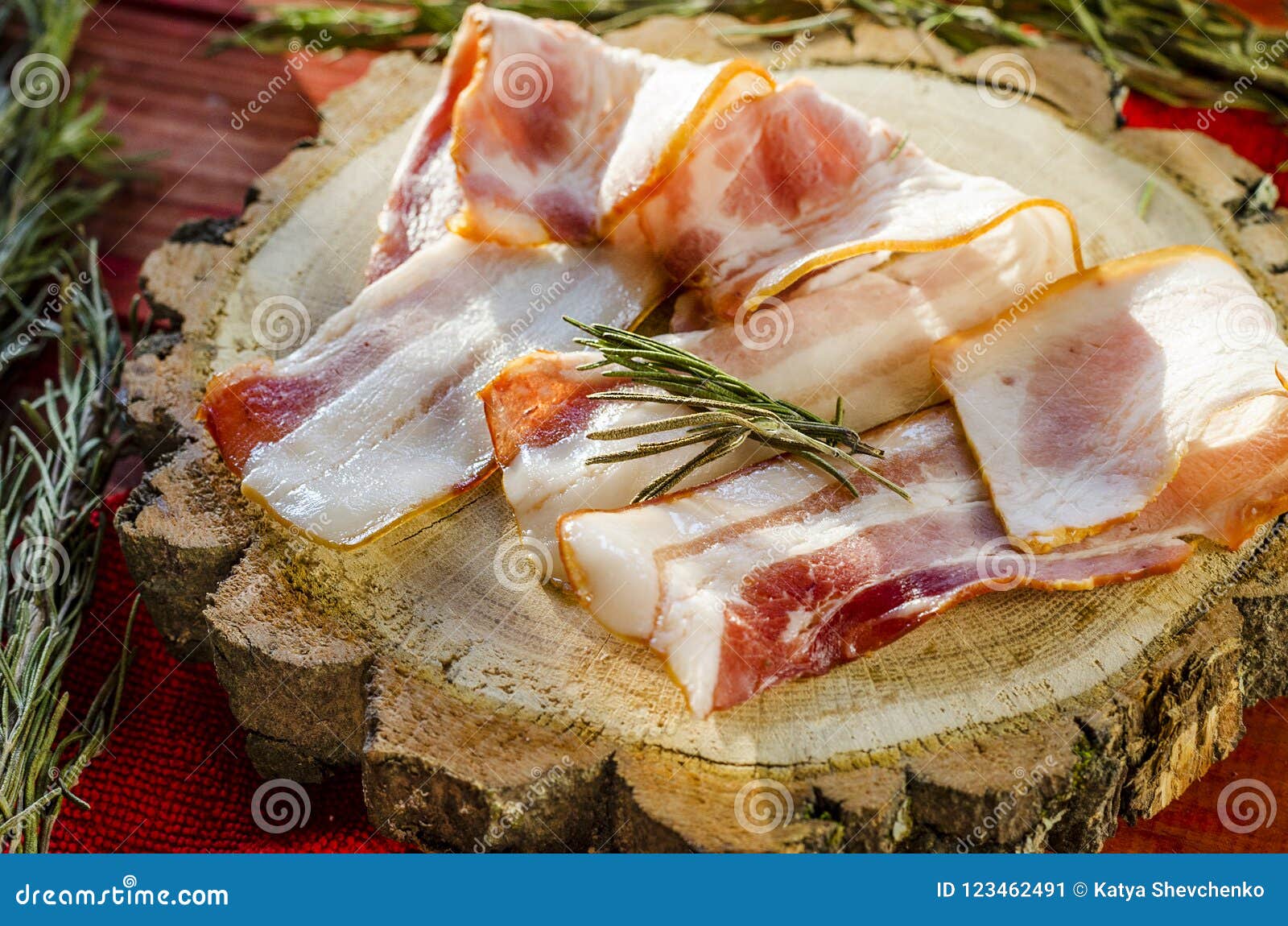 Strips of Fresh Bacon on a Board Stock Image - Image of smoked, snack ...