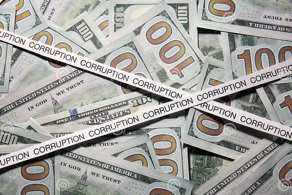 Strips of Paper with Words CORRUPTION on Money Stock Image - Image of ...