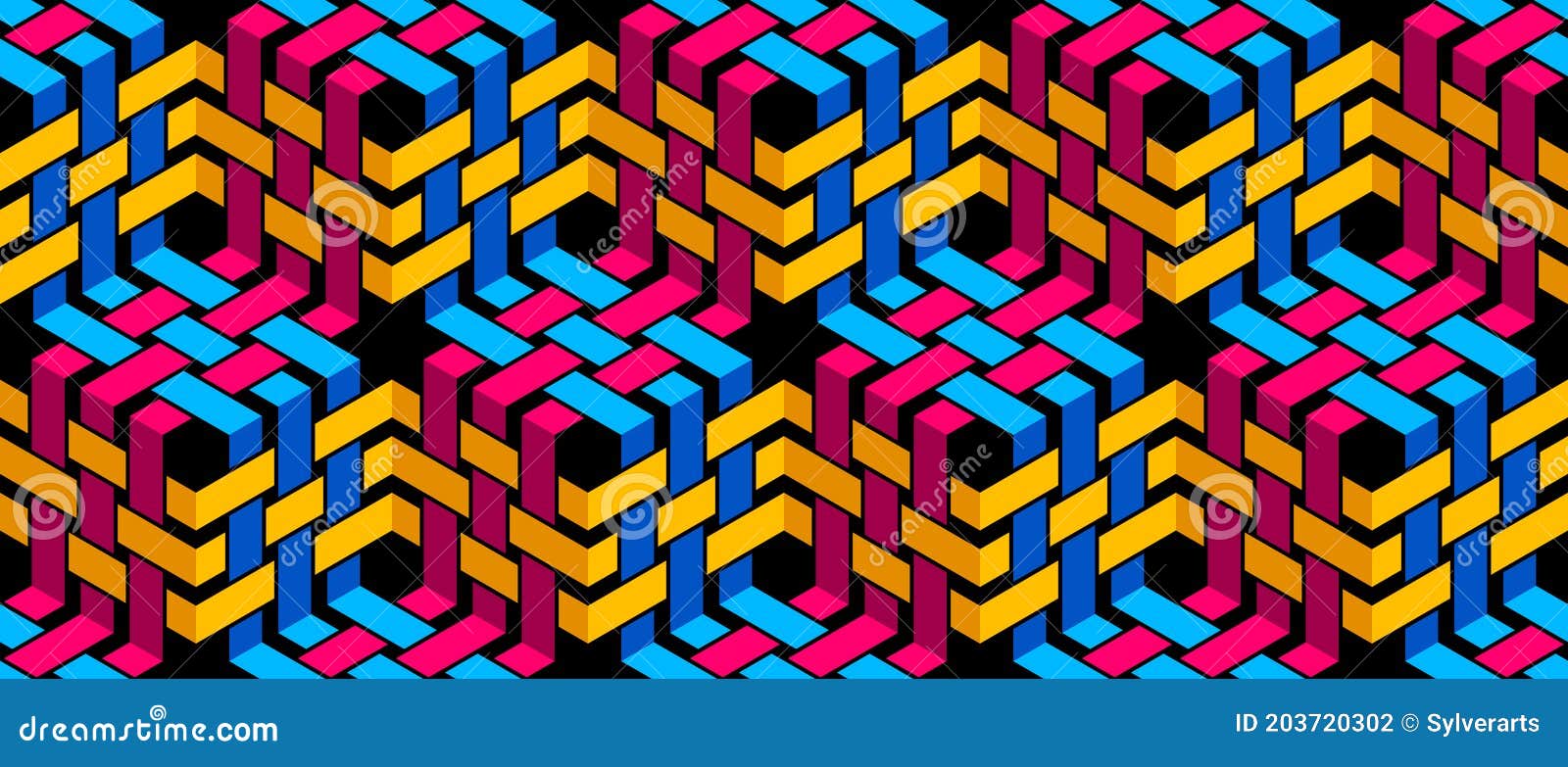 Stripy Mesh Weaving Cubes Seamless Pattern, 3D Abstract Vector ...