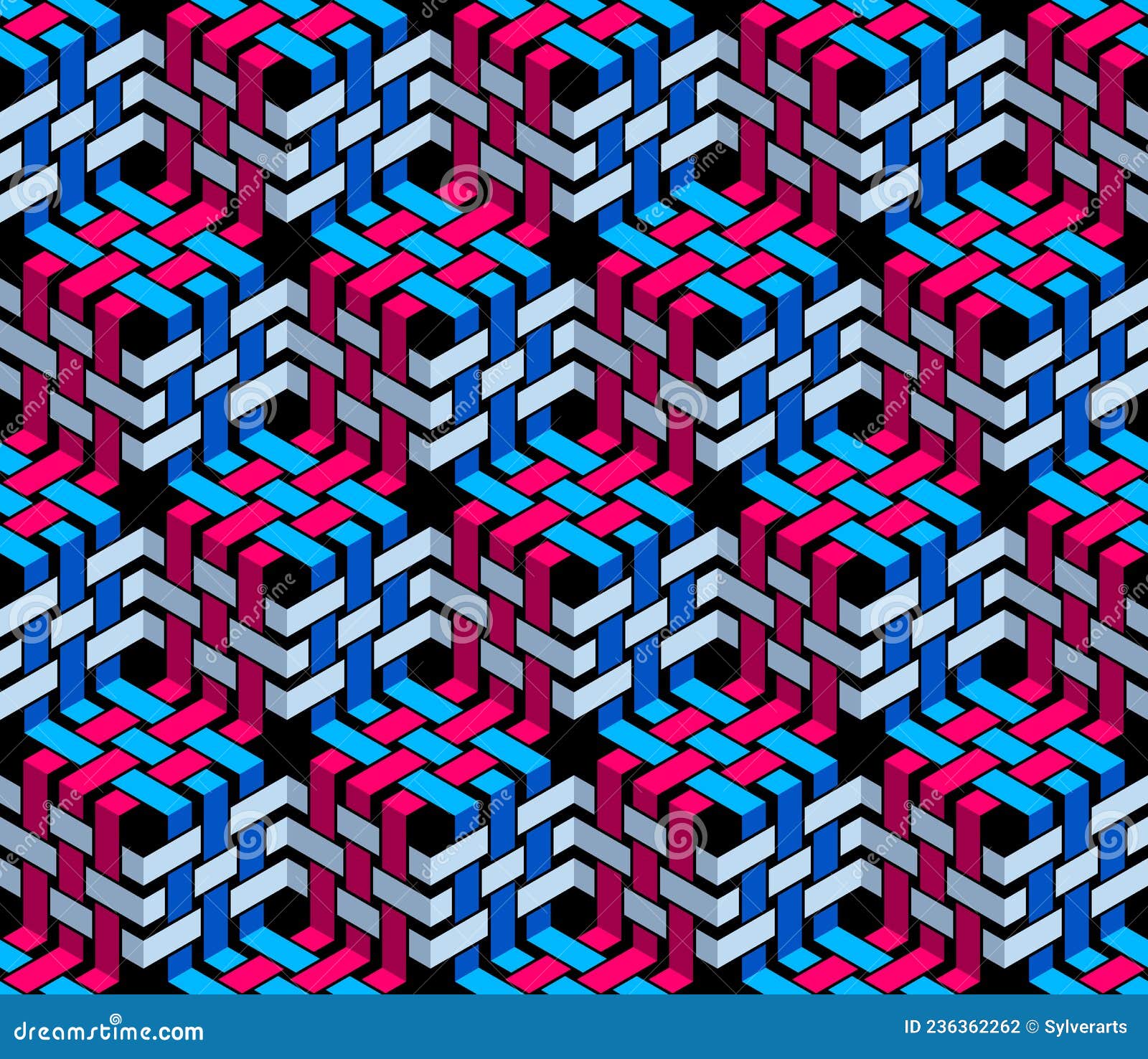 Stripy Mesh Weaving Cubes Seamless Pattern, 3D Abstract Vector ...
