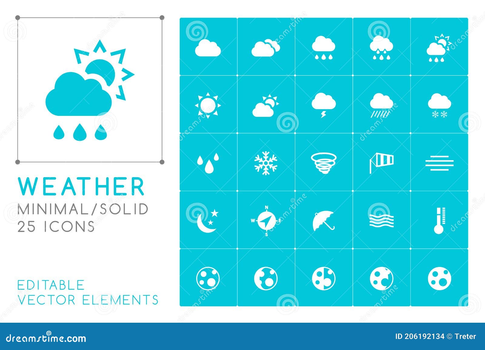 SSet of 25 Universal Weather Icons on Color Background . Isolated ...