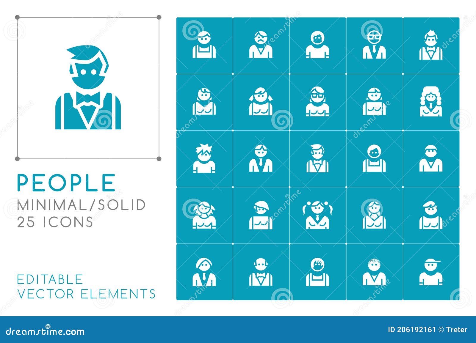 Set of 25 Universal People Icons on Color Background . Isolated ...