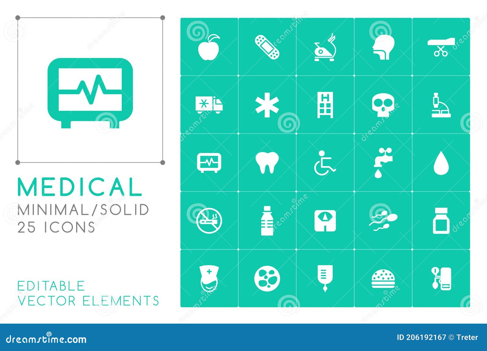 Set of 25 Universal Medical Icons on Color Background . Isolated ...