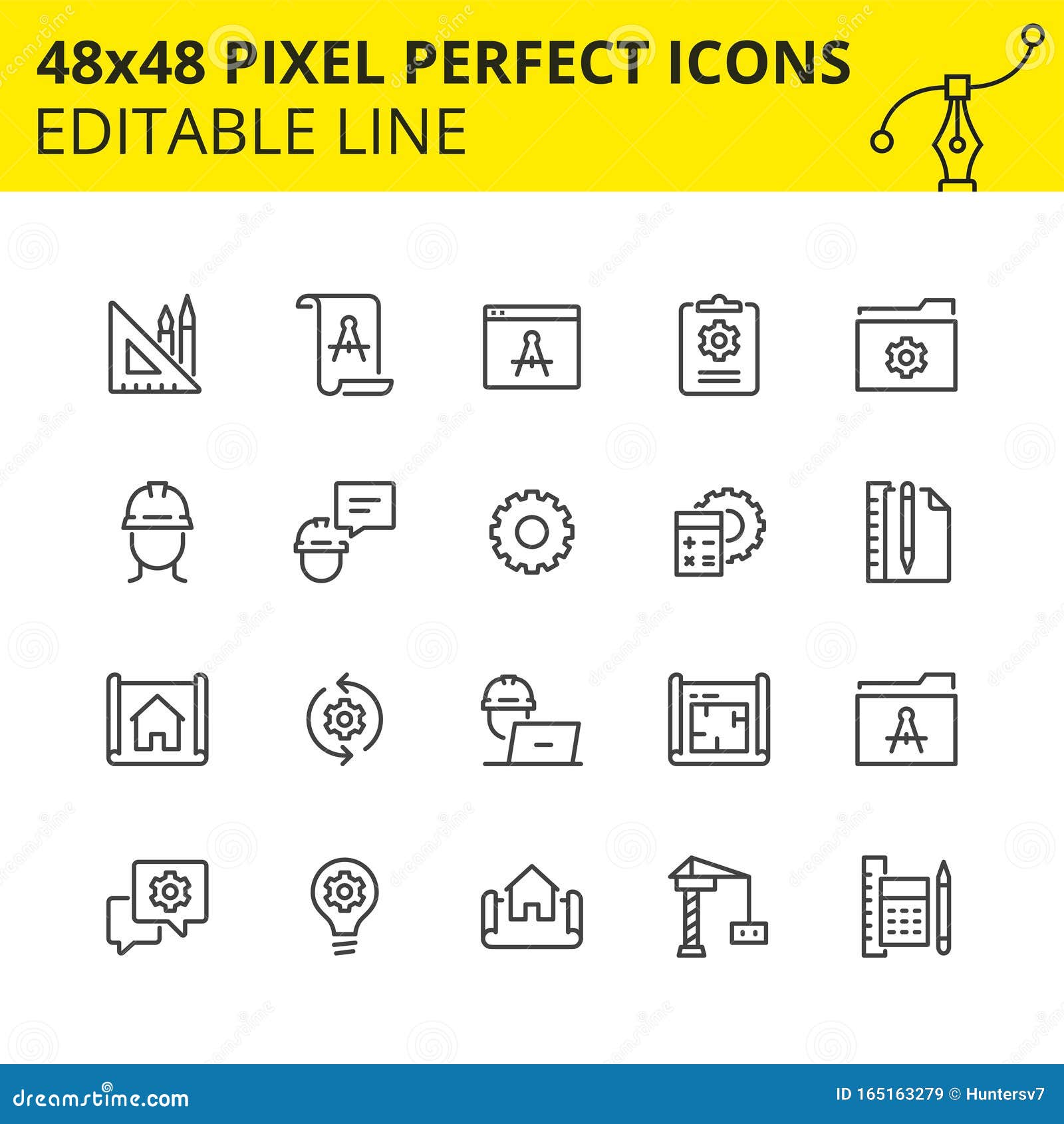 Stroke Icons for Engineering Processes Vector Image Stock Illustration ...