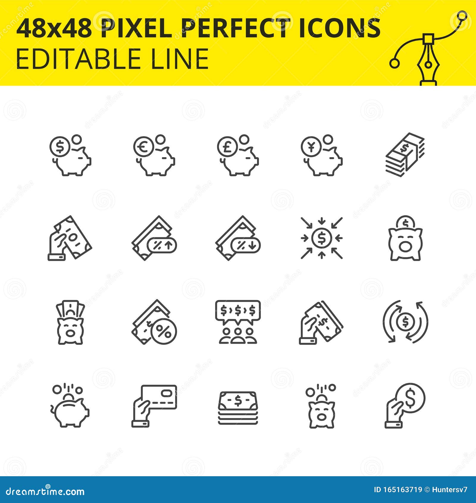 Stroke Money Icons Transactions Conversion Vector Image Royalty-Free ...