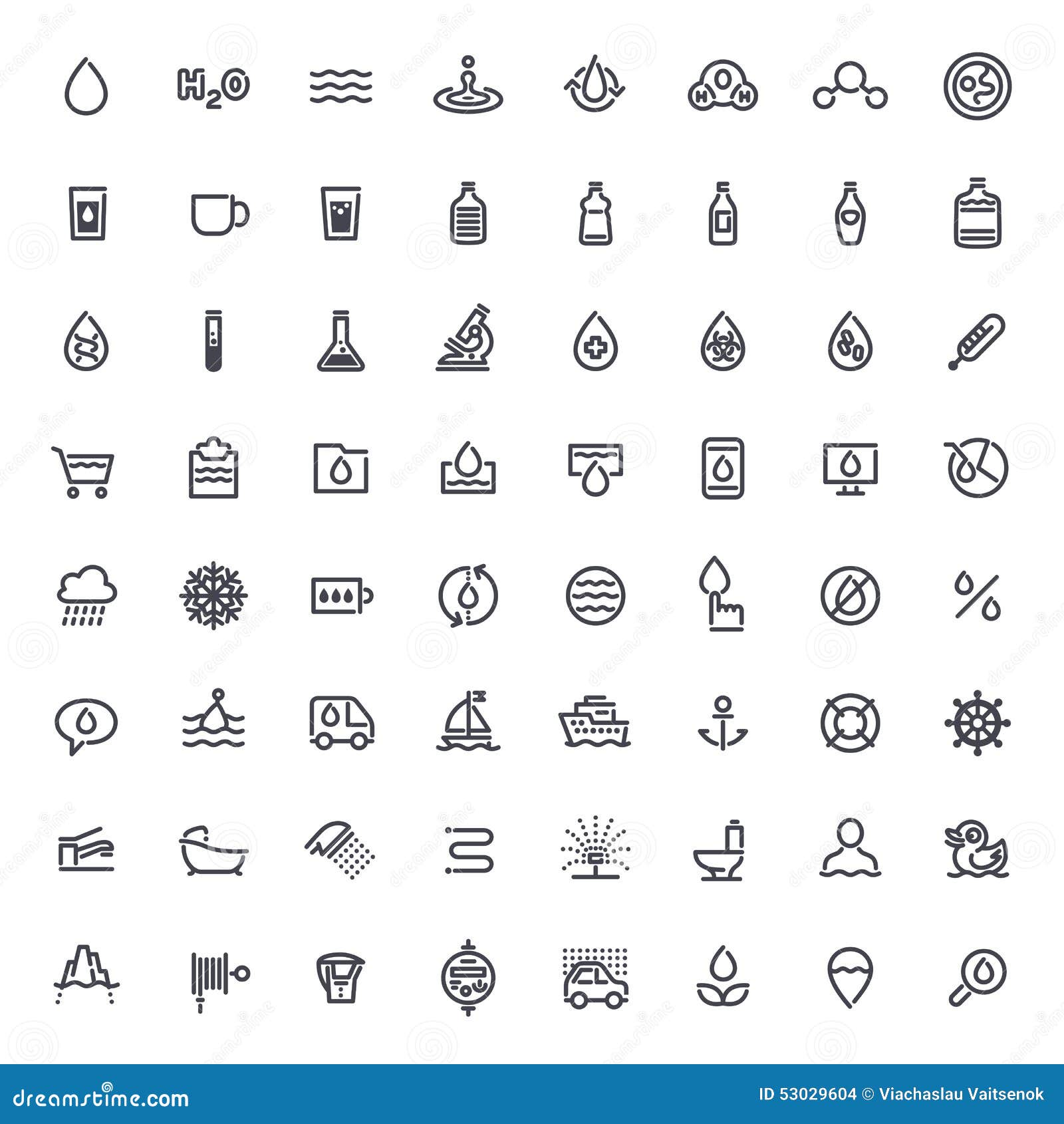 Stroke Water Icons Set stock vector. Illustration of shape - 53029604