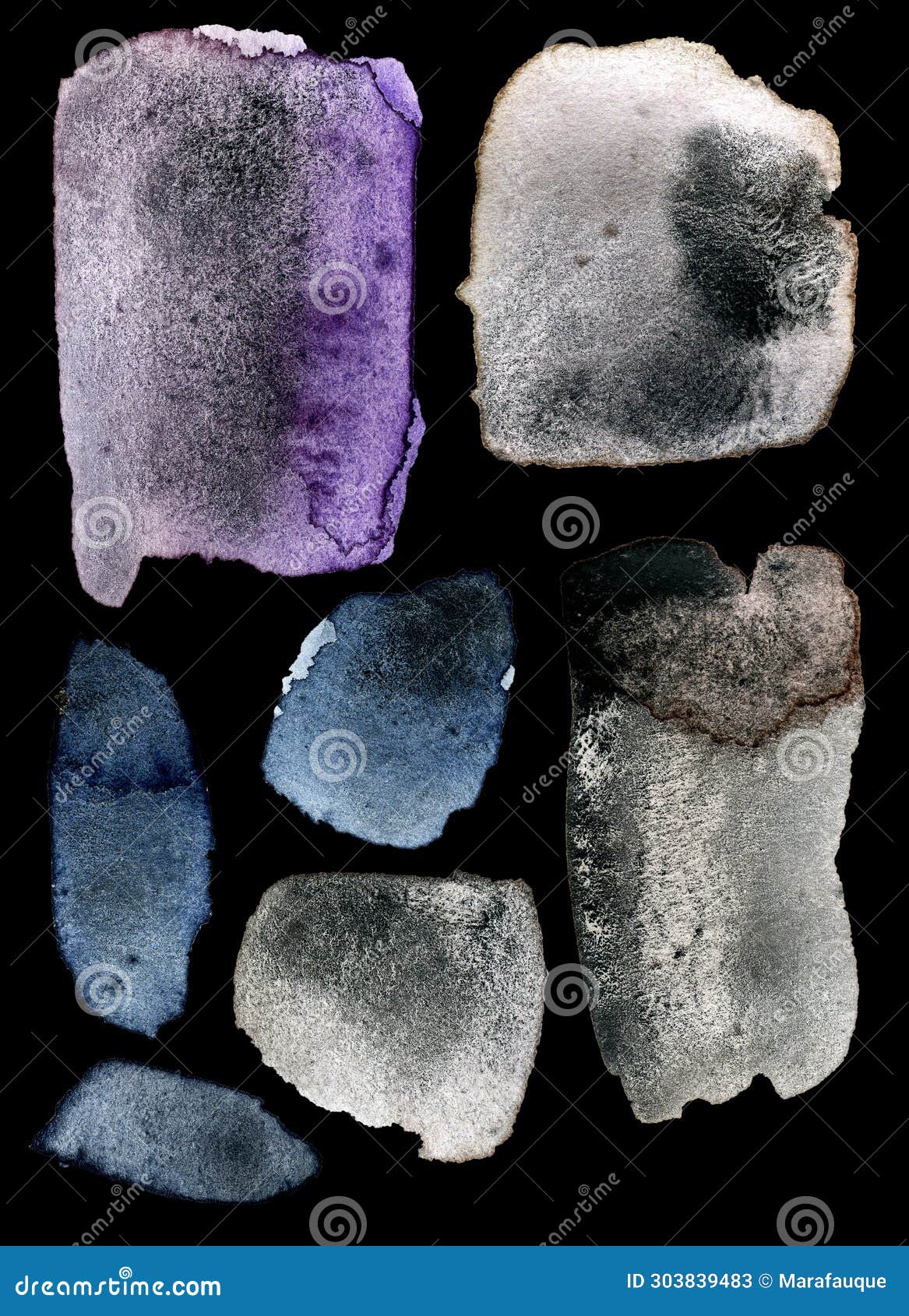 The Set of Different Colors Hand-drawn Random Watercolor Stains with ...