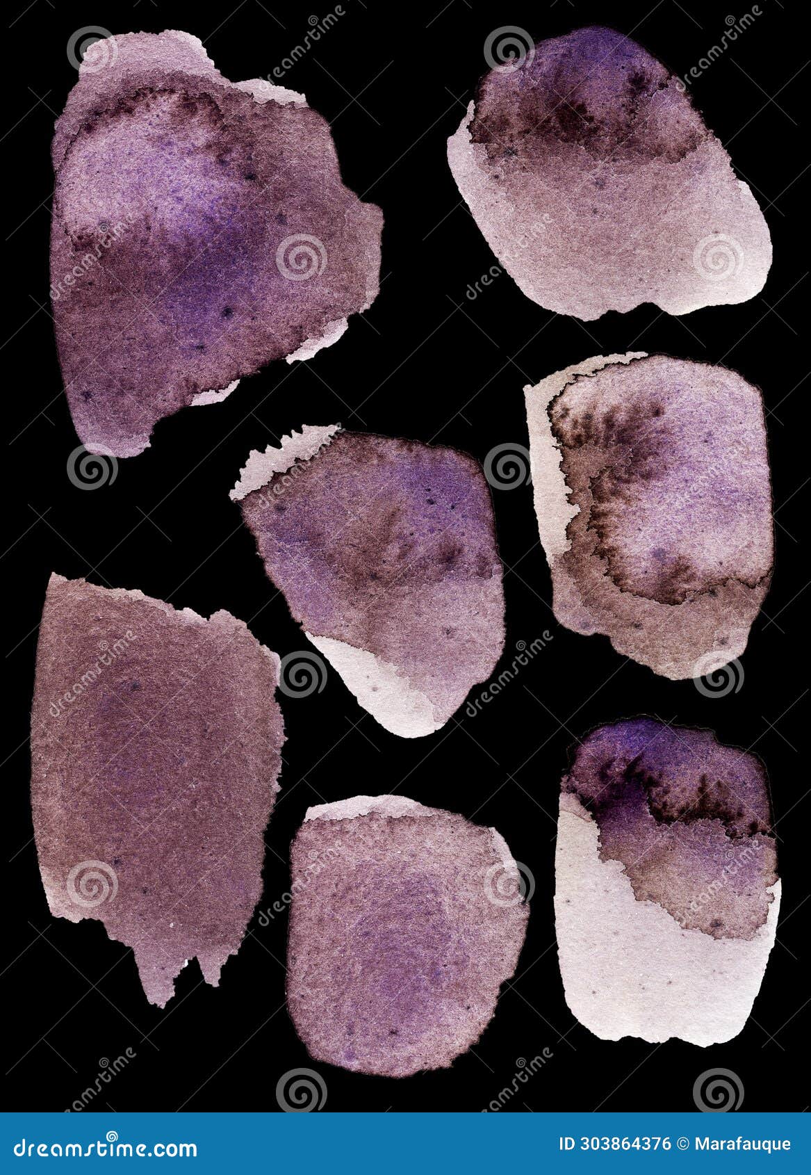 The Set of Hand-drawn Random Watercolor Stains with Granulation Effect ...