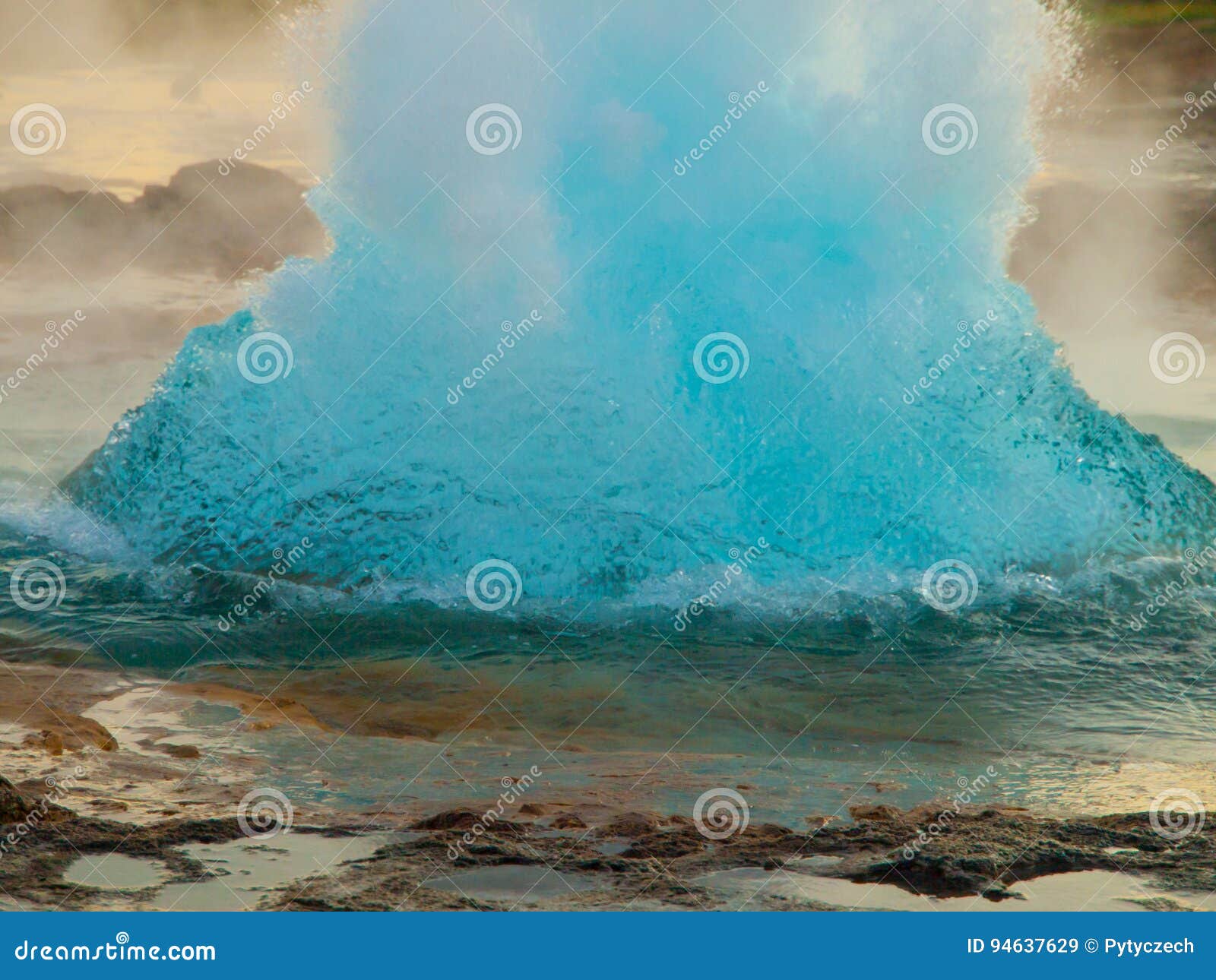 Strokkur Geyser Just at the Explosion Moment, Iceland Stock Image ...