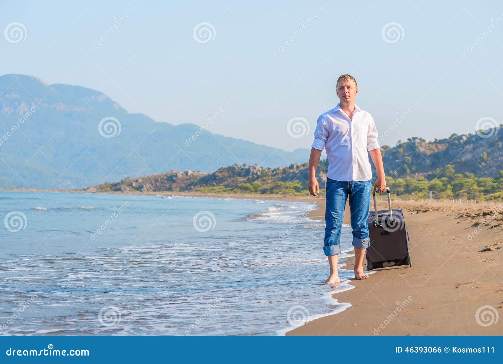 Stroll Along the Sandy Beach Stock Photo - Image of accessory, luggage ...