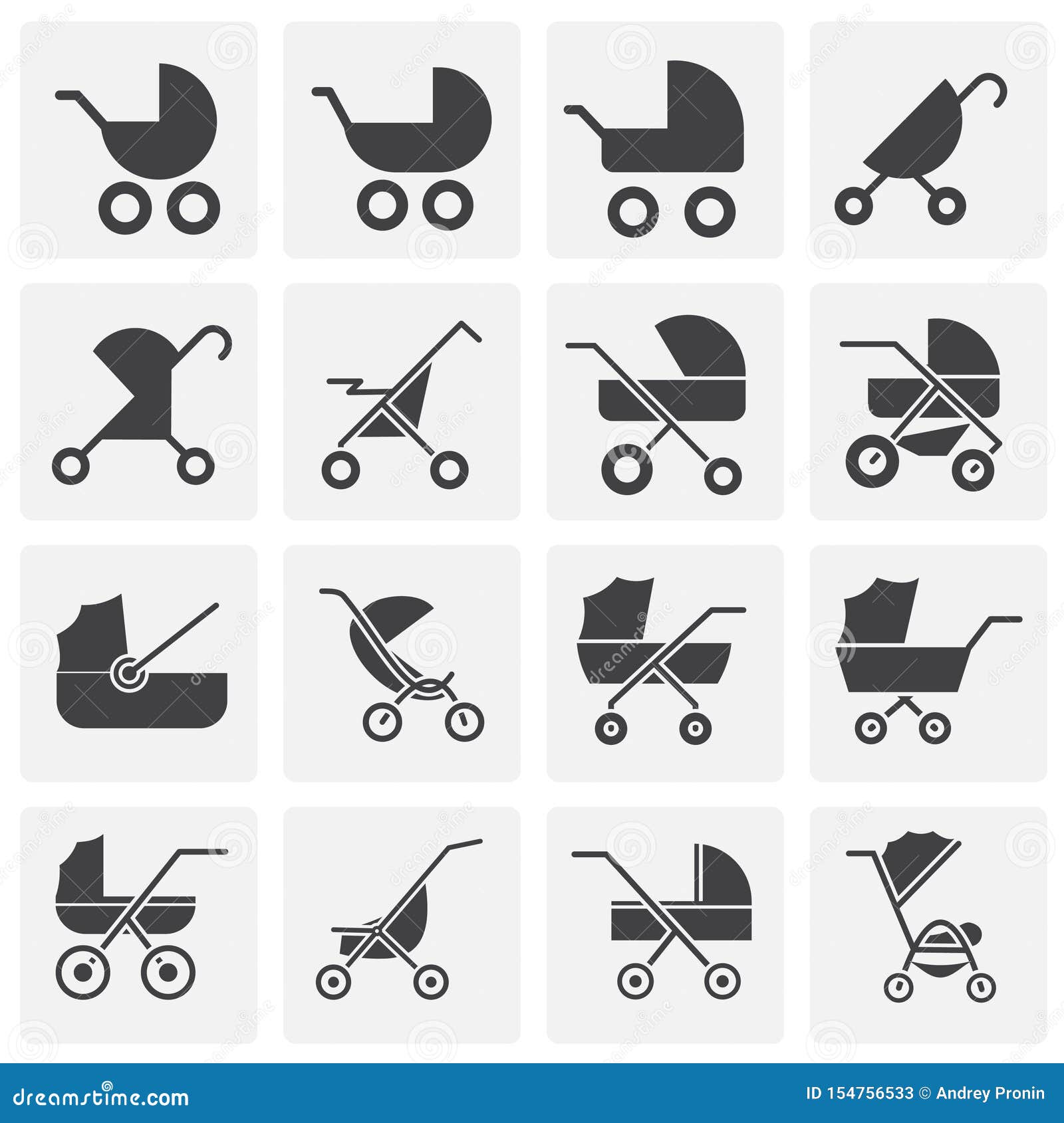Stroller Icons Set on Background for Graphic and Web Design. Simple ...