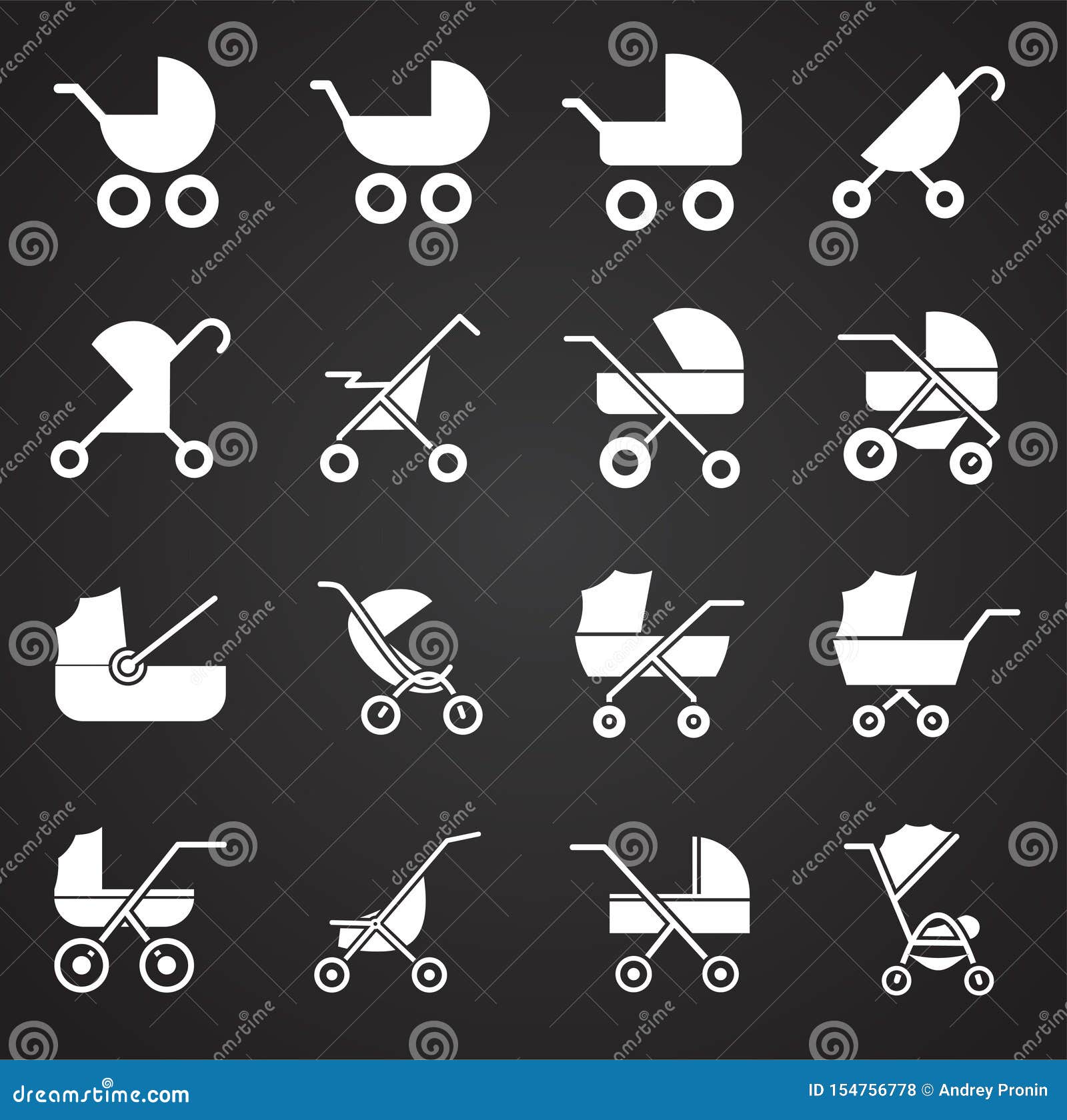 Stroller Icons Set on Background for Graphic and Web Design. Simple ...