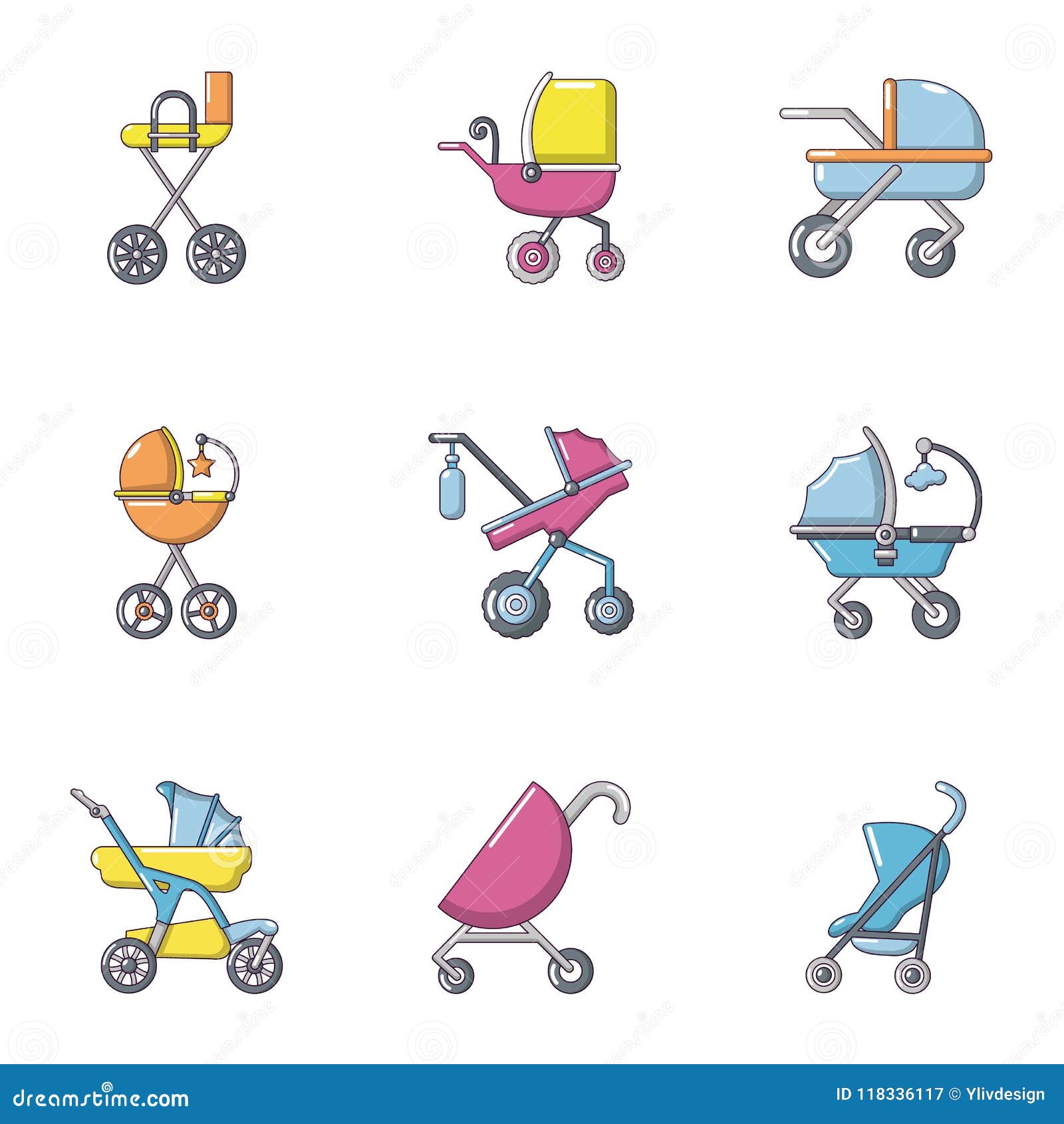 Stroller Icons Set, Cartoon Style Stock Vector - Illustration of nature ...