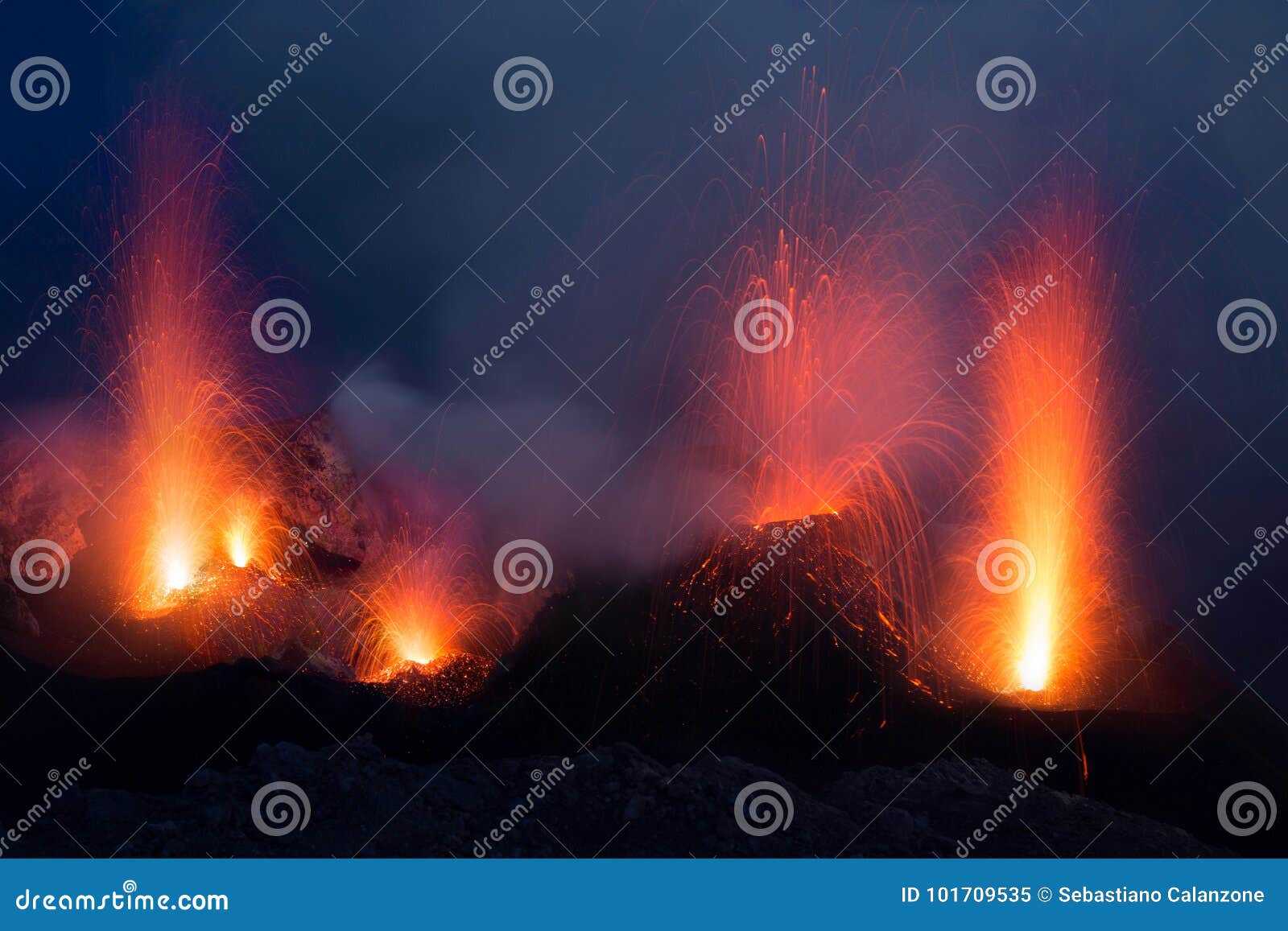 Stromboli Eruption from Volcano Crater with Lava Explosion Stock Image ...
