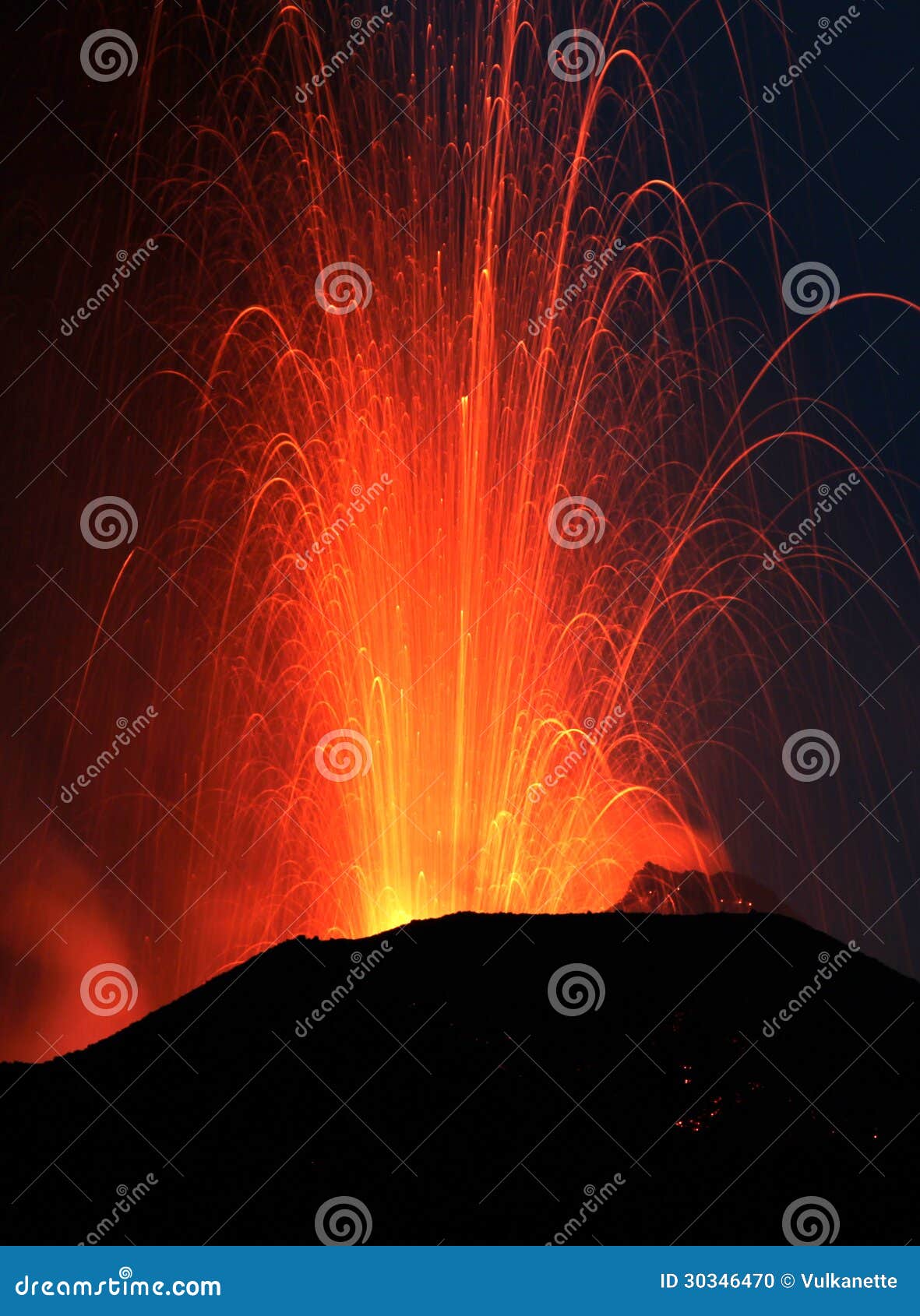 Strombolian Eruption From Stromboli Volcano With Lava Trails Explosion ...