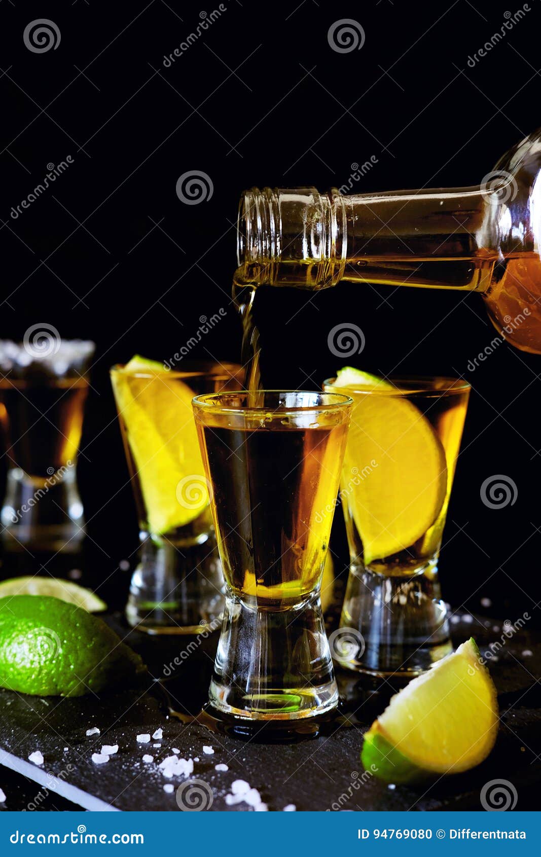 Strong Alcohol Drinks. Tequila Shots With Salt And Lime Slices. Royalty ...