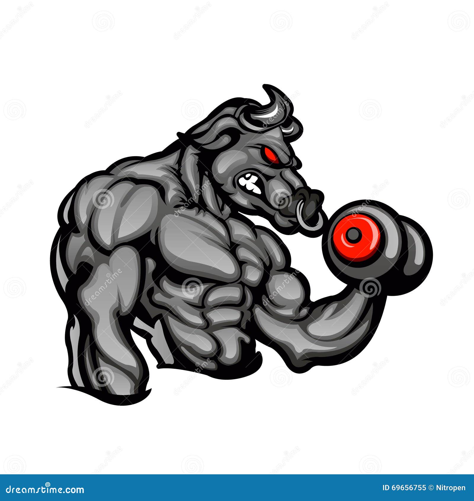 A Strong Angry Bull with a Barbell Stock Vector - Illustration of bull ...