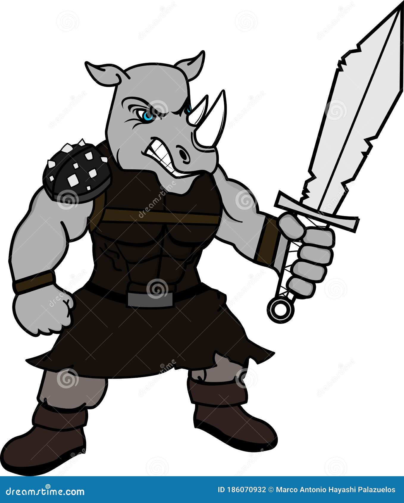 Strong Angry Rhino Gladiator Warrior Cartoon Illustration Stock Vector ...