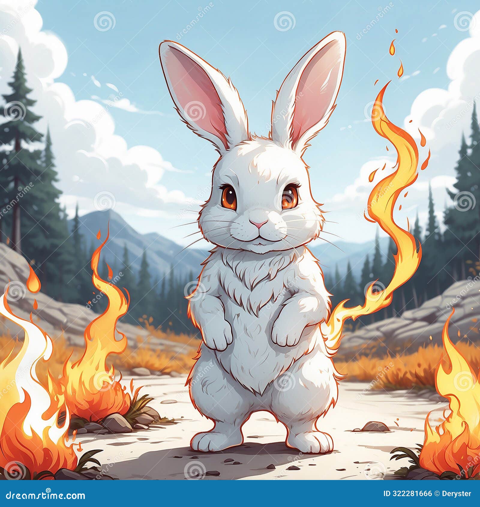 Strong Angry White Rabbit in the Burning Fire Cartoon Stock ...