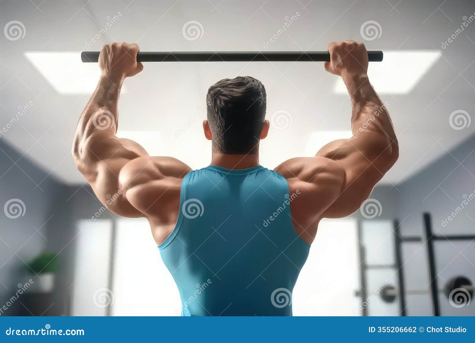Strong Athletic Male Performing Pull-Up Exercise in Gym Setting Stock ...